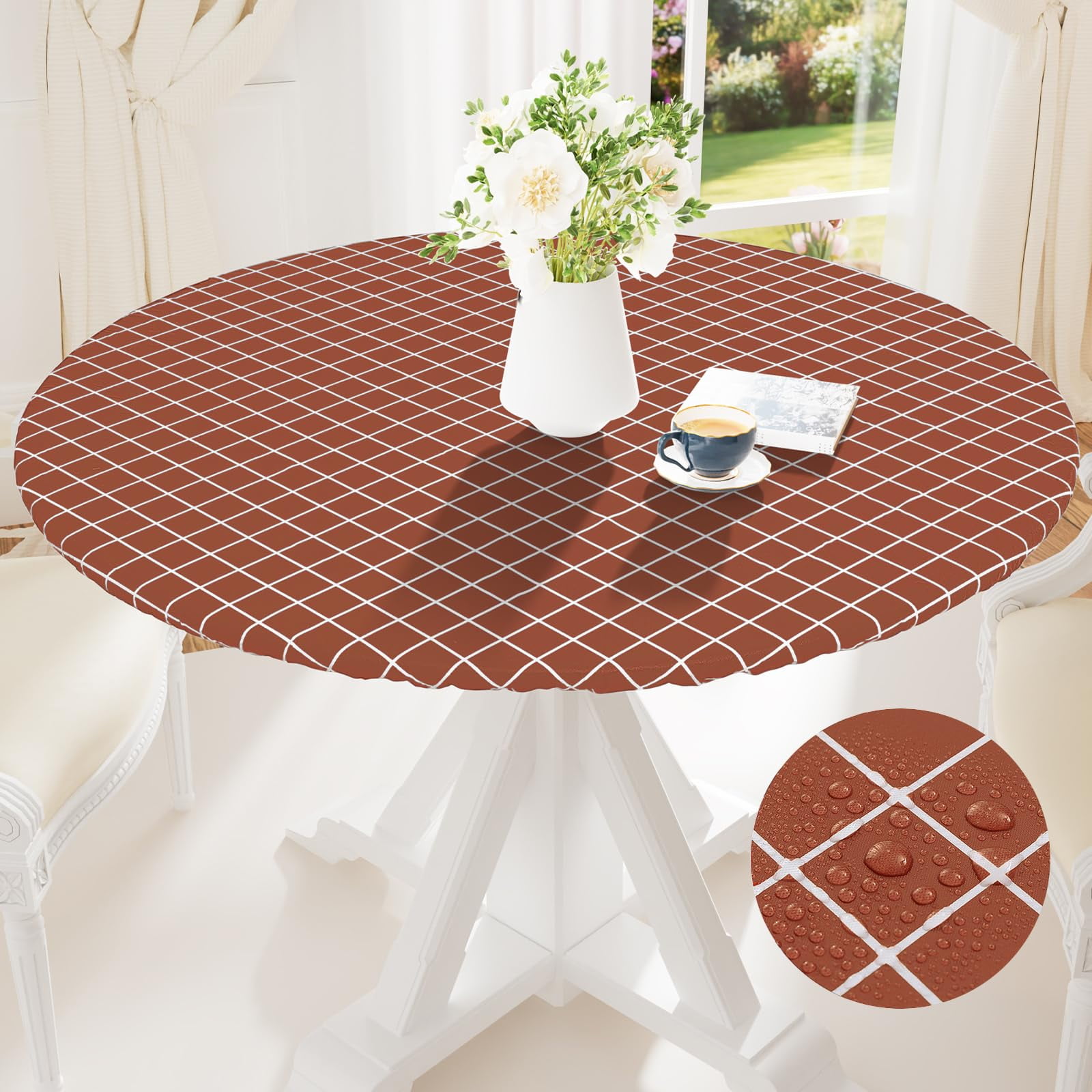 Smiry Round Vinyl Tablecloth,Waterproof Fitted Flannel Backed Table ...