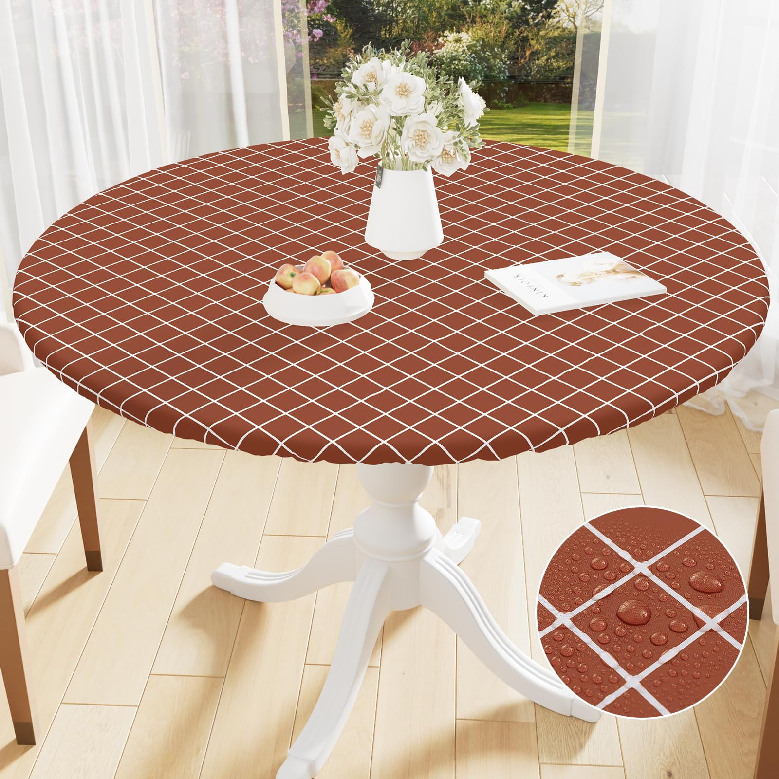 Smiry Round Vinyl Tablecloth,Waterproof Fitted Flannel Backed Table ...