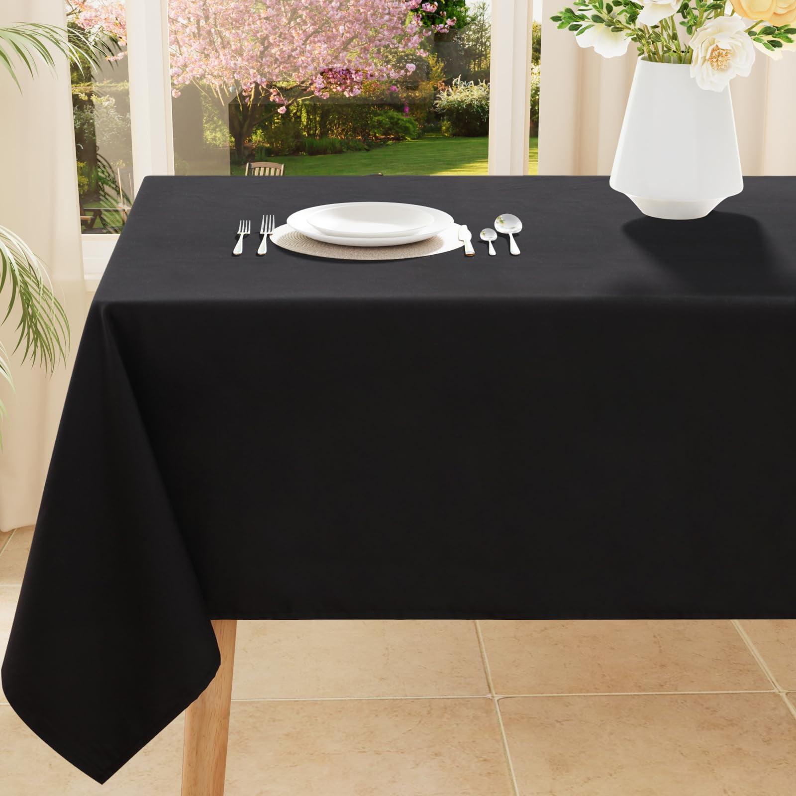 Smiry Waterproof Rectangle Tablecloth, 60x102 Black Polyester Table ...