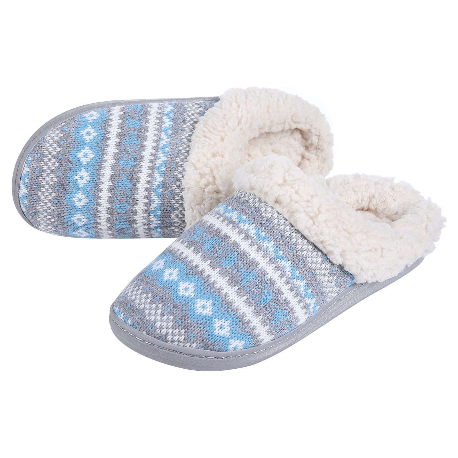 Roxoni Womens Warm Winter Slippers, Knit Outer & Fleece Inner,Rubber ...