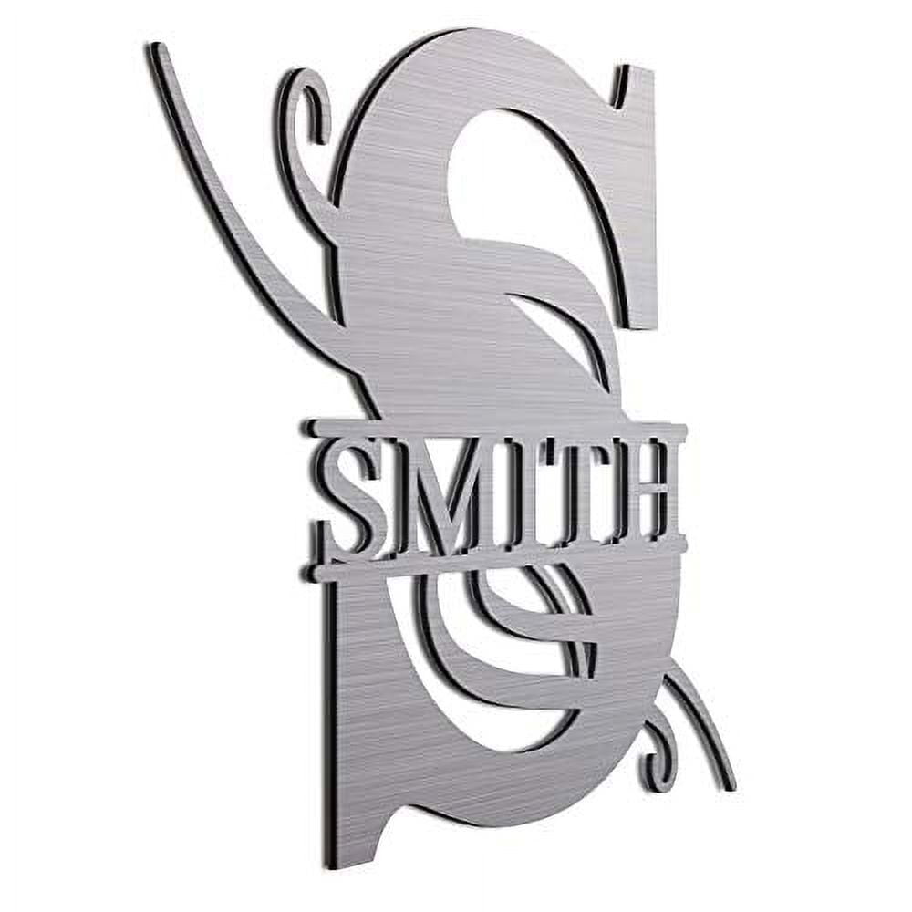 Smith 12" Brushed Aluminum Monogrammed Sign Door Wall Decor Last Name ...