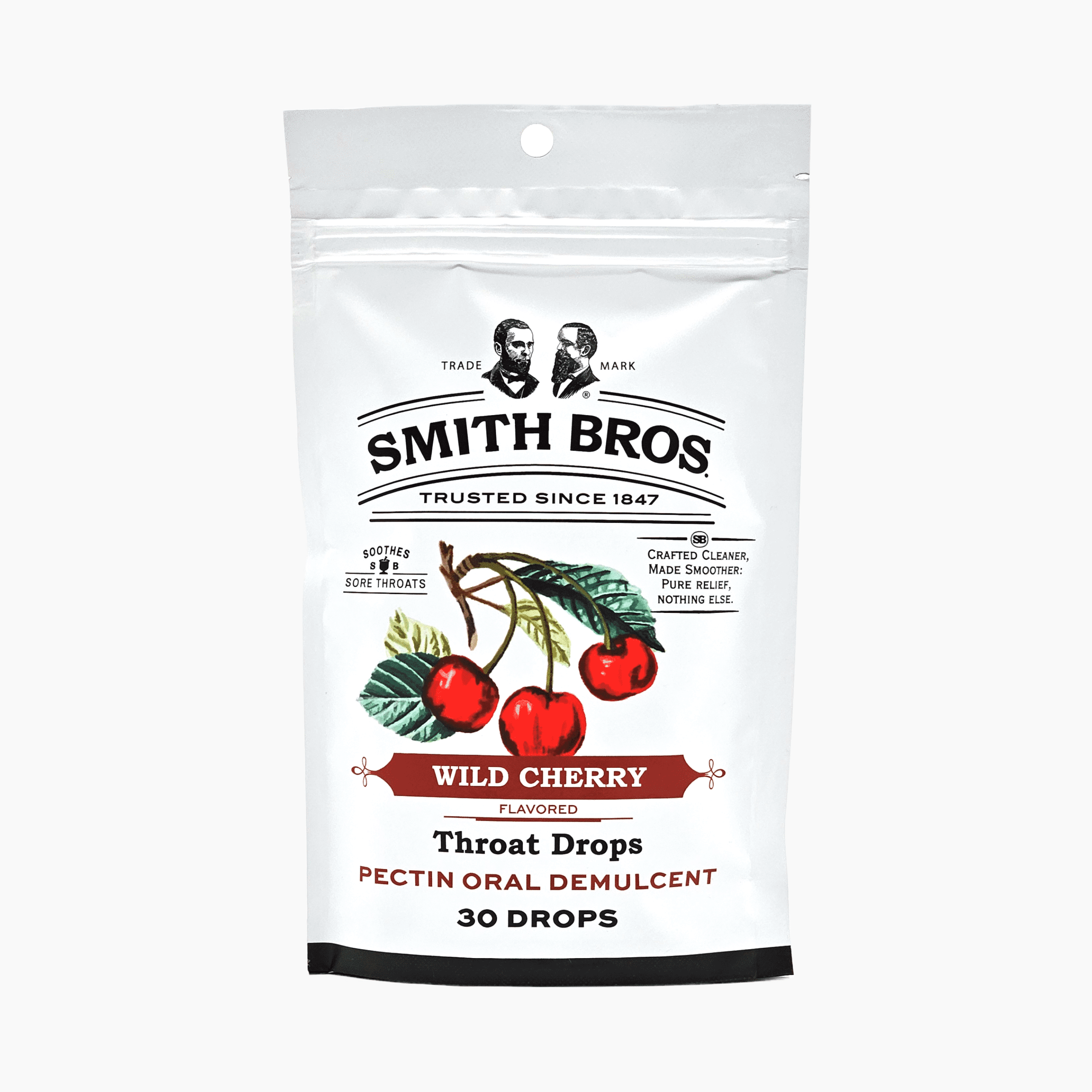 Smith Brothers Wild Cherry Throat Drops, Pectin Lozenges, 30 Count Bag ...