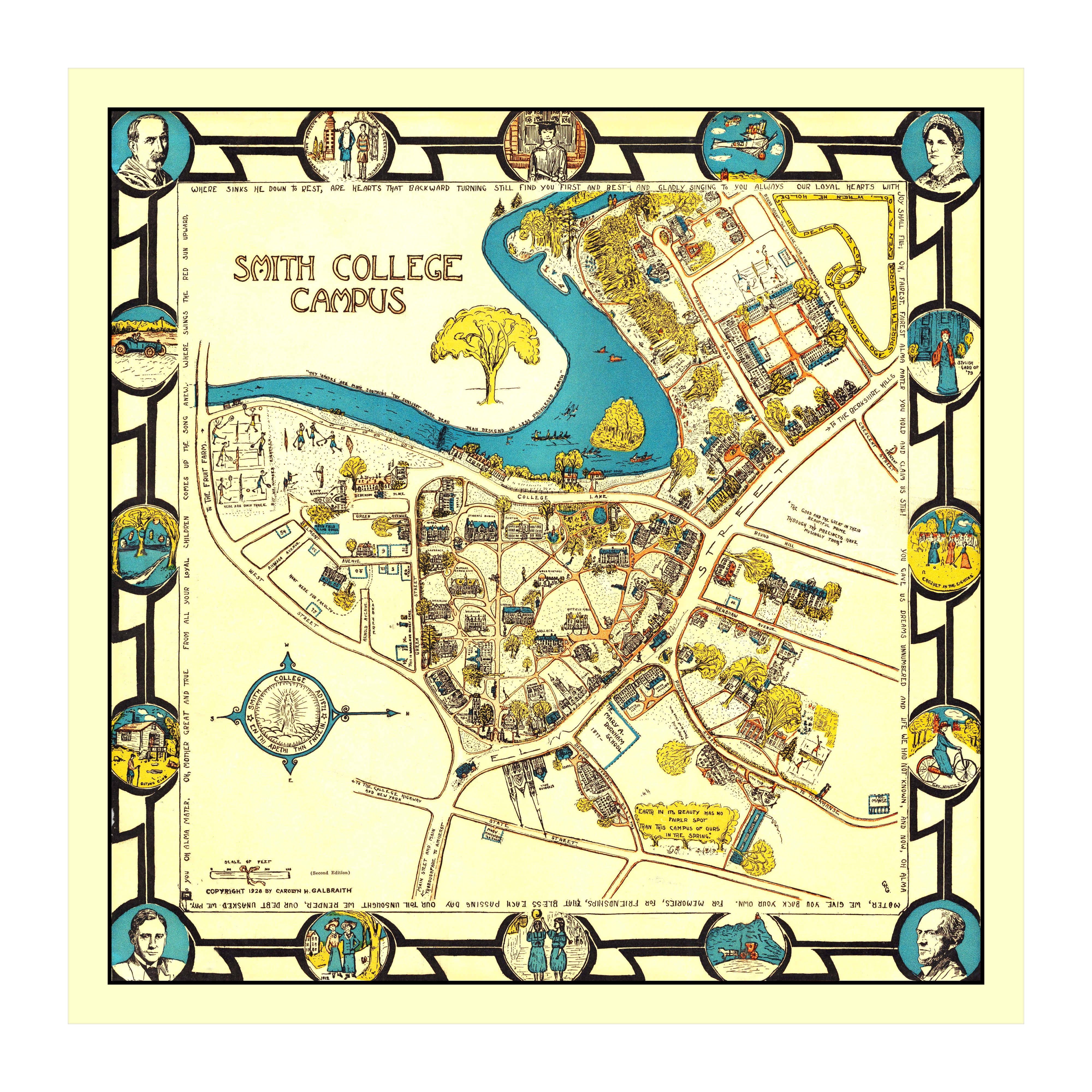 Smith College Art, 1928 Vintage Map of Smith College History Wall Decor ...