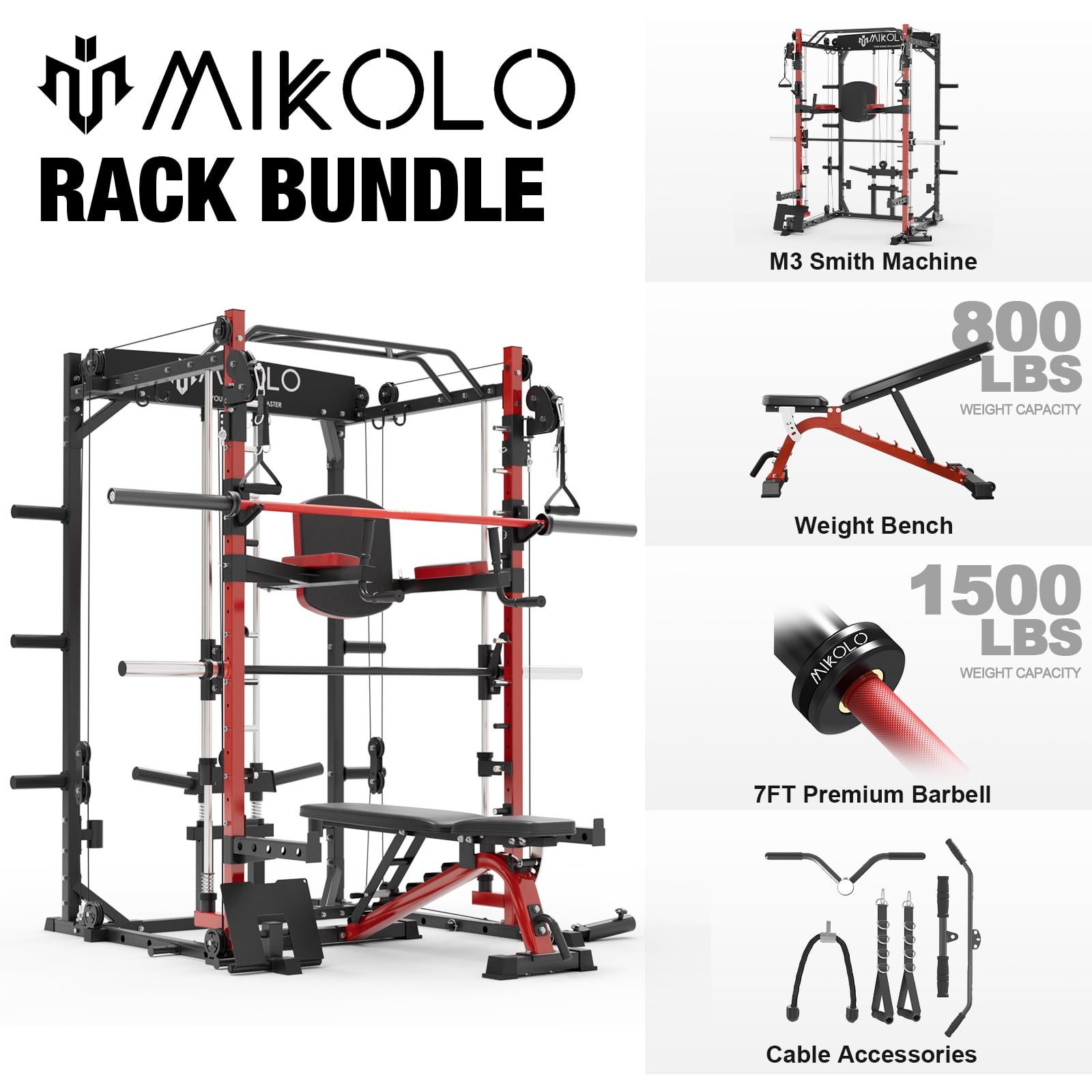 Smith Machine, 2000 lbs Weight Rack with Cable Crossover Machine,Multi ...
