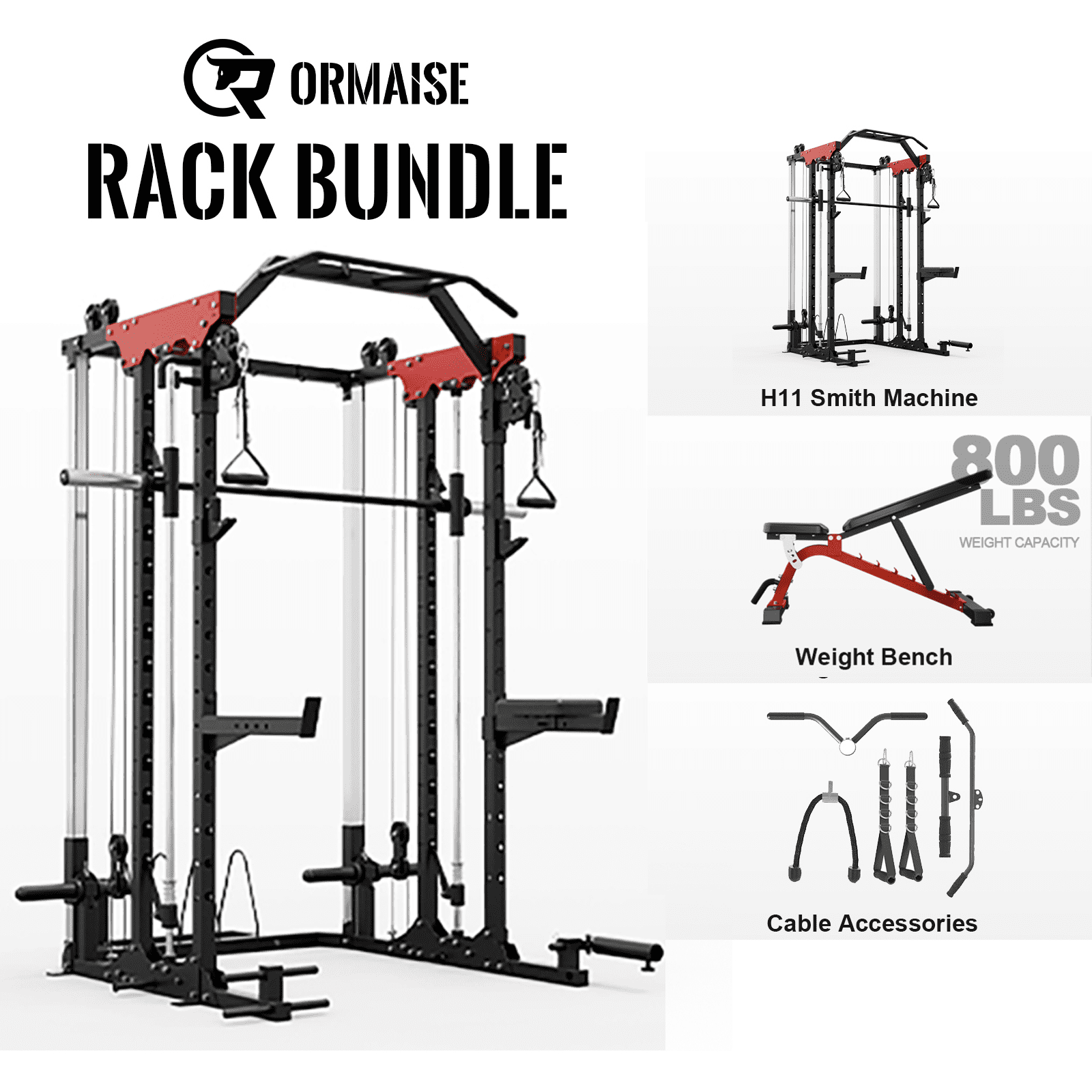 Smith Machine, 2000LBS Power Cage Squat Rack with Smith Bar, Two LAT ...