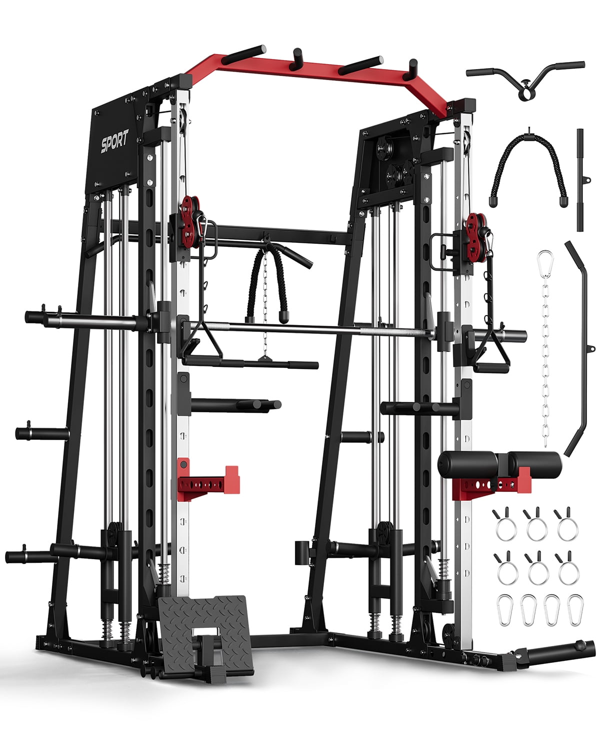 Smith Machine, 2200 LBS Squat Rack for Home Gym with Dual Pulley System ...