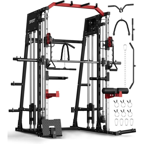 Smith Machine, 2200lbs Squat Rack with Duable Cable & LAT-Pull Down ...