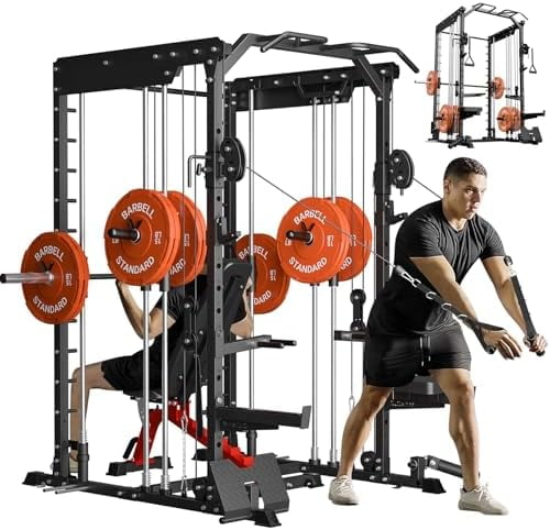 SmithΔ Machine, 2500LBS Dual Pulley Functional Trainer, Squat Rack with ...