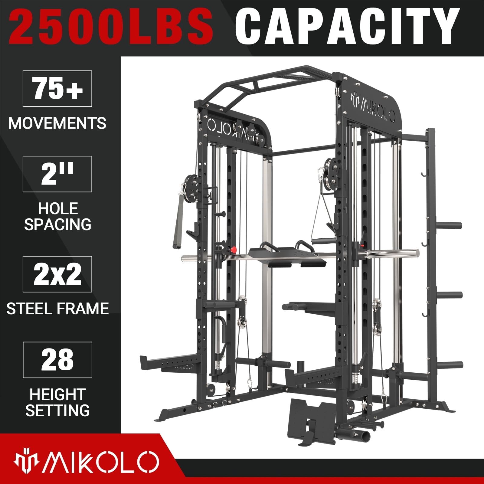 Smith Machine, All-in-One Power Rack Cage with Adjustable Cable ...