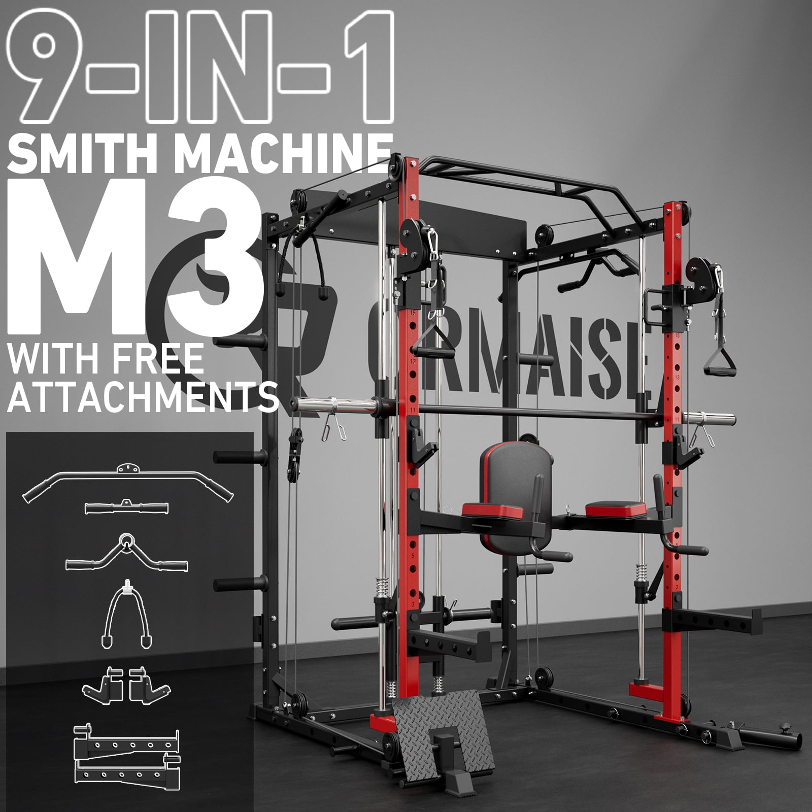 Smith Machine Home Gym, 2000lbs Squat Rack with LAT-Pull Down System ...