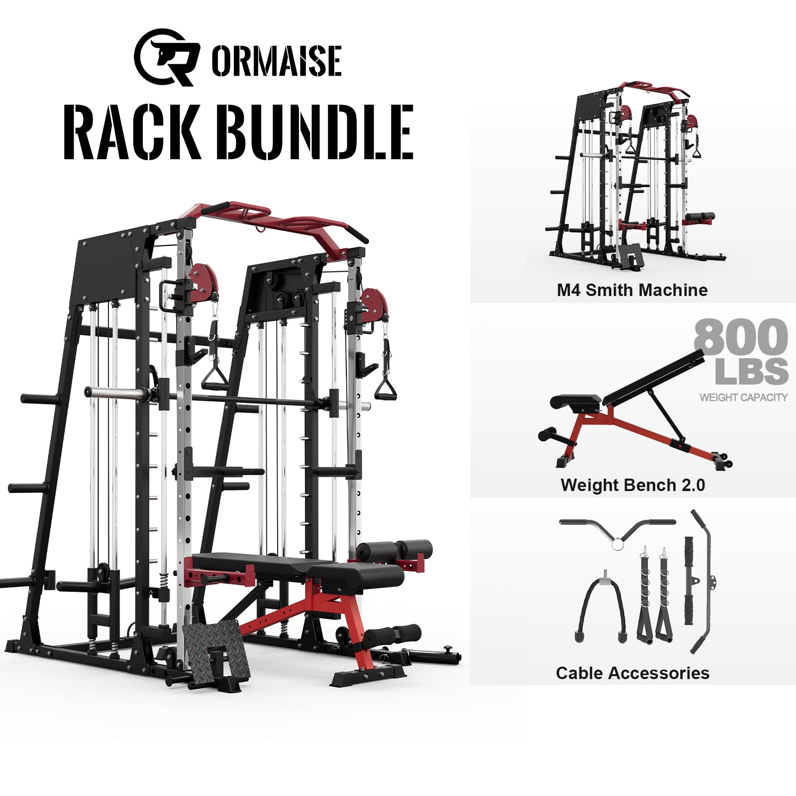 Smith Machine Home Gym, 2200 lbs Power Rack Cage with Cable Crossover ...