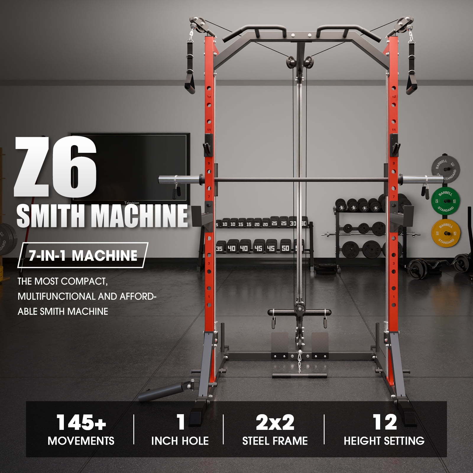 Smith Machine Home Gym, Multi-Functional Squat Rack with Cable ...