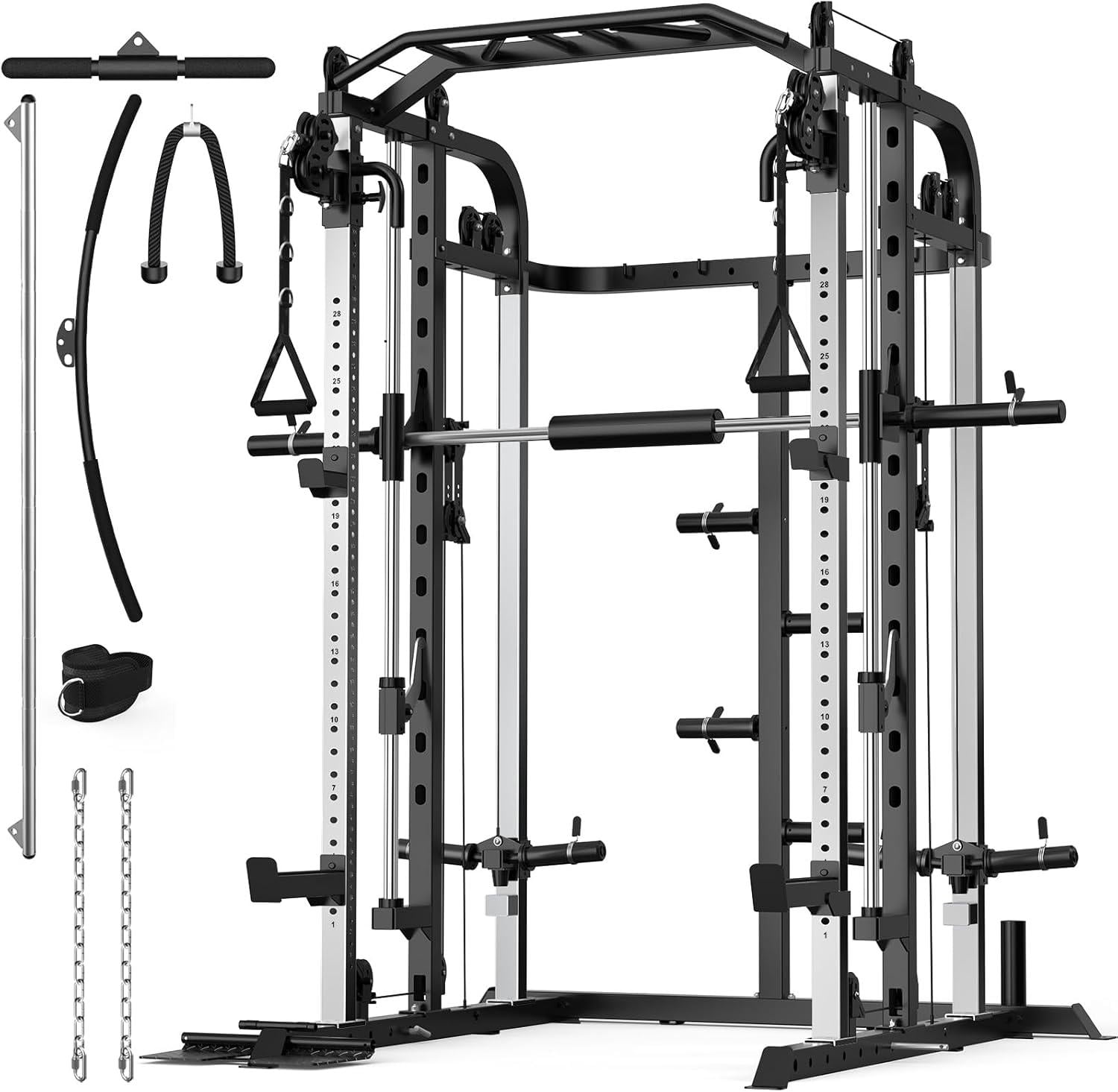 Smith Machine, Multifunctional Power Cage Rack with Smith Bar and Cable ...