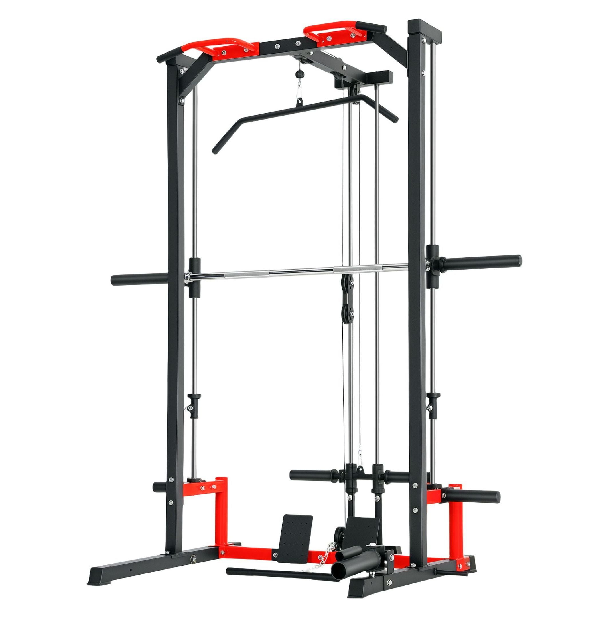 Smith Machine Power Rack, Home Gym Workout Station w/ Pull Up Bar & Lat ...