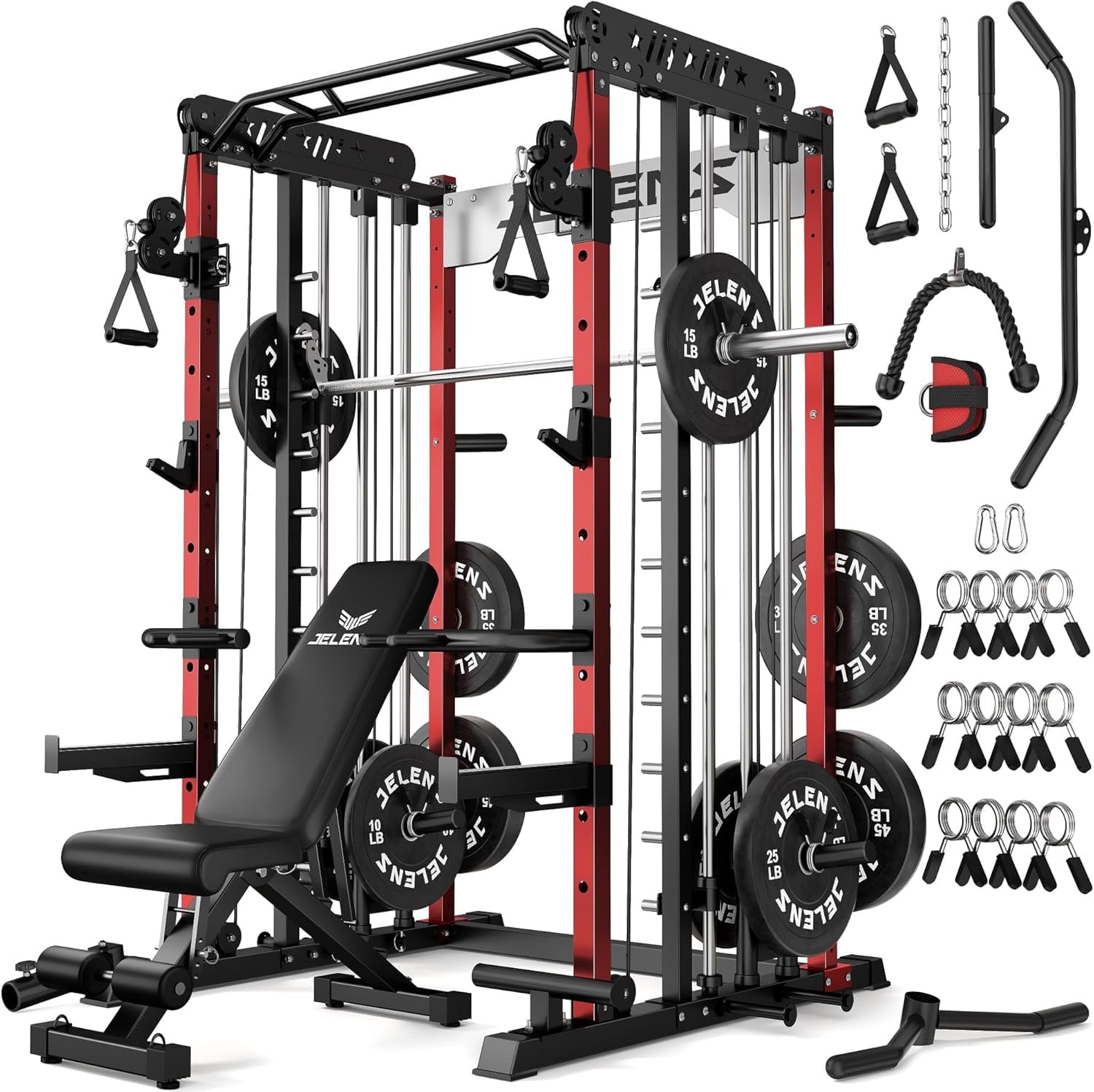 Smith Machine for Home Gym,2000LBS Multi-Function Power Cage with Cable ...