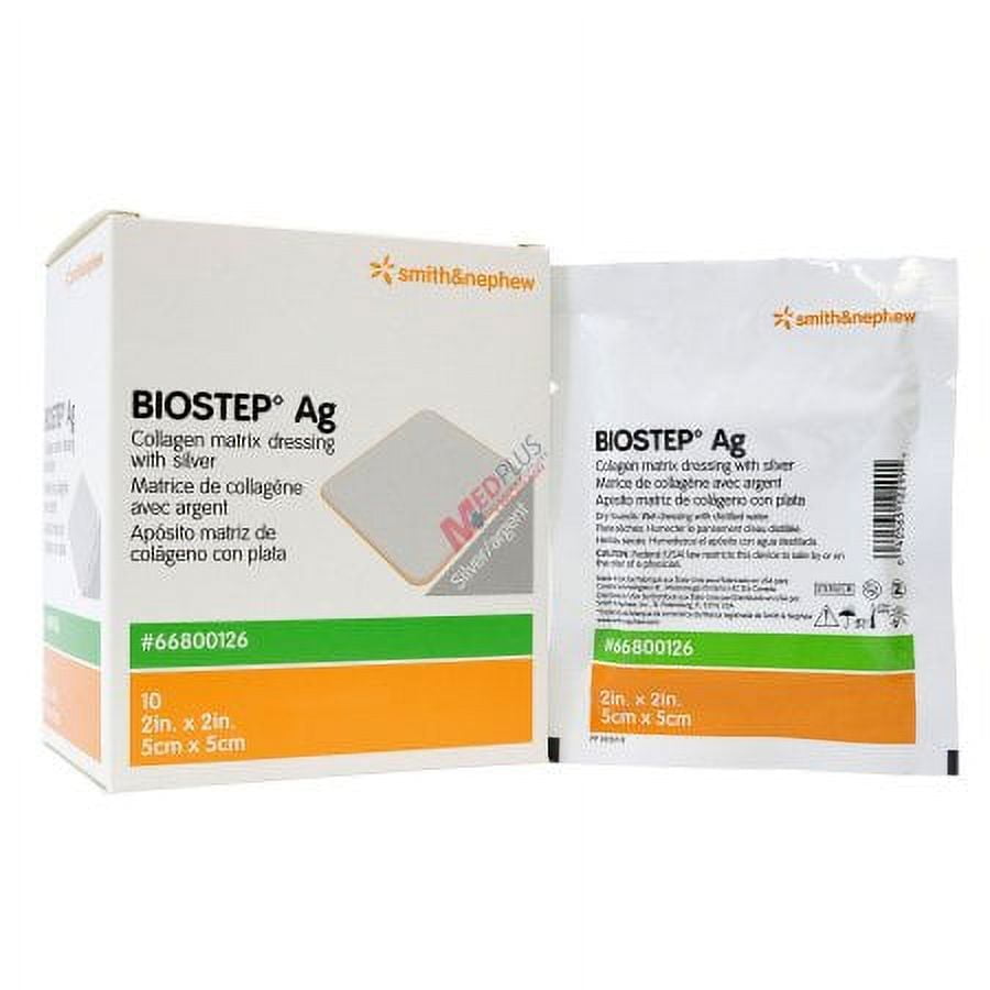 Smith & Nephew Silver Collagen Dressing Biostep Ag 2 X 2 Inch Square Sterile Box of 10 ...