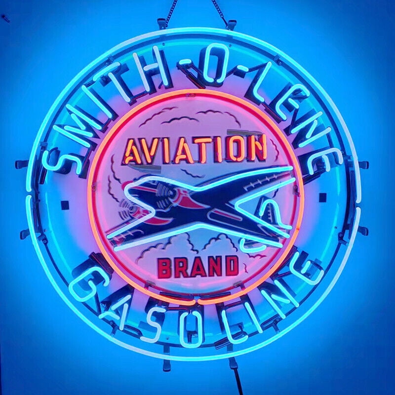 Smith-O-Lene Aviation Gasoline Neon Sign Real Glass Garage Gas Station ...