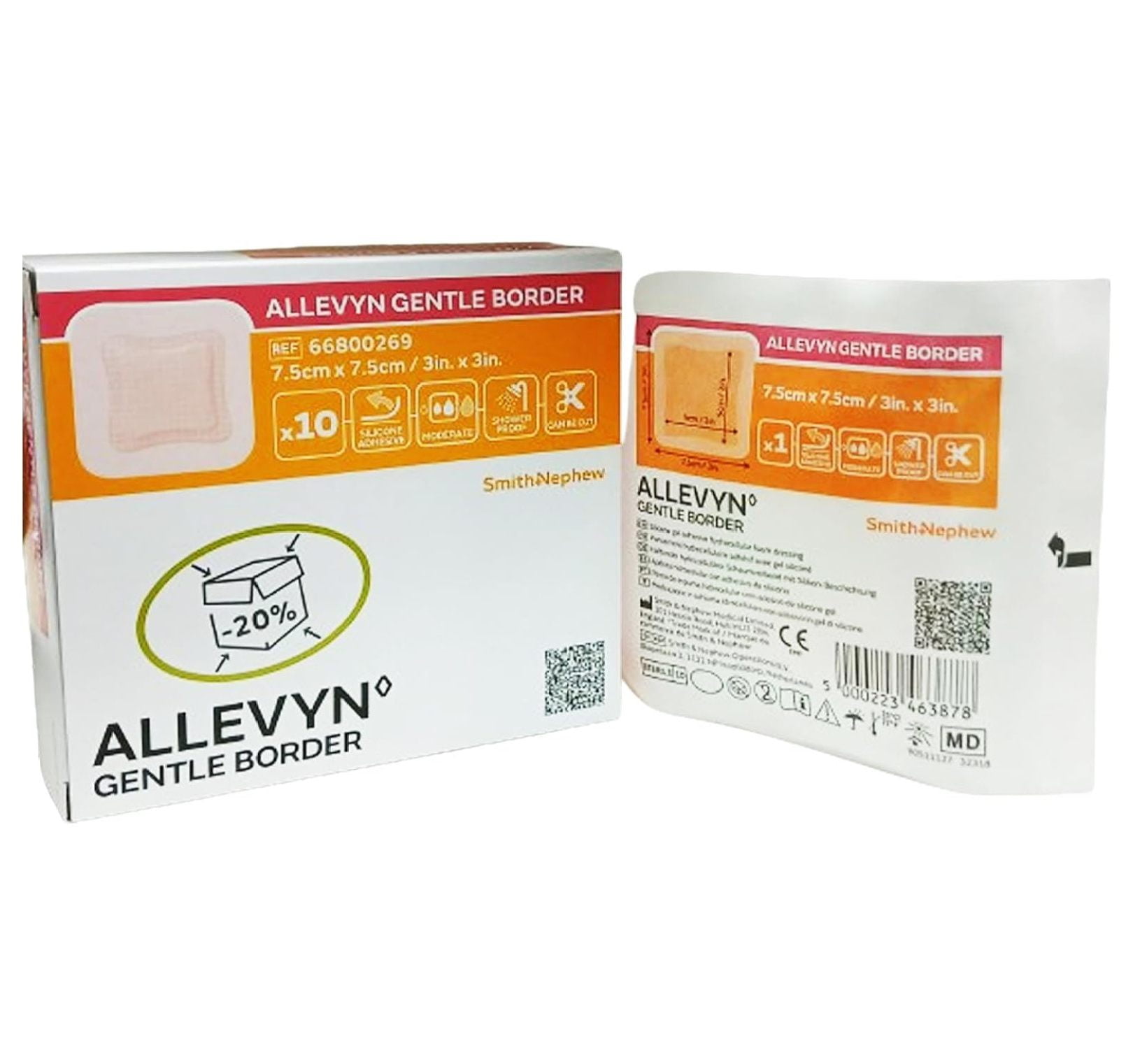 Smith and Nephew Gentle Border Dressing, 3 x 3 inches, Pack of 2, White ...