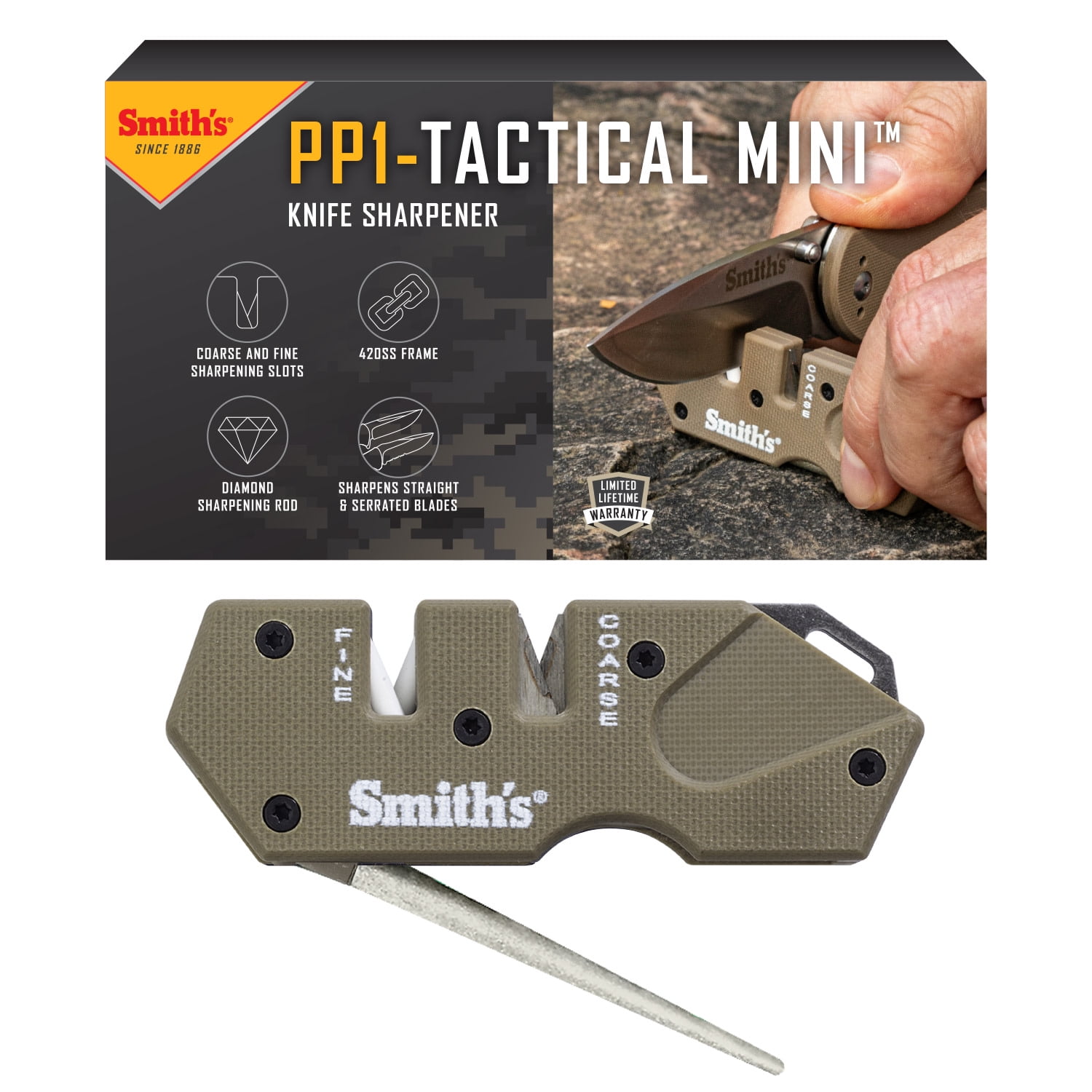 Smith’s Pocket Pal Mini Tactical Knife Sharpener - Desert Tan - 2 Stage ...