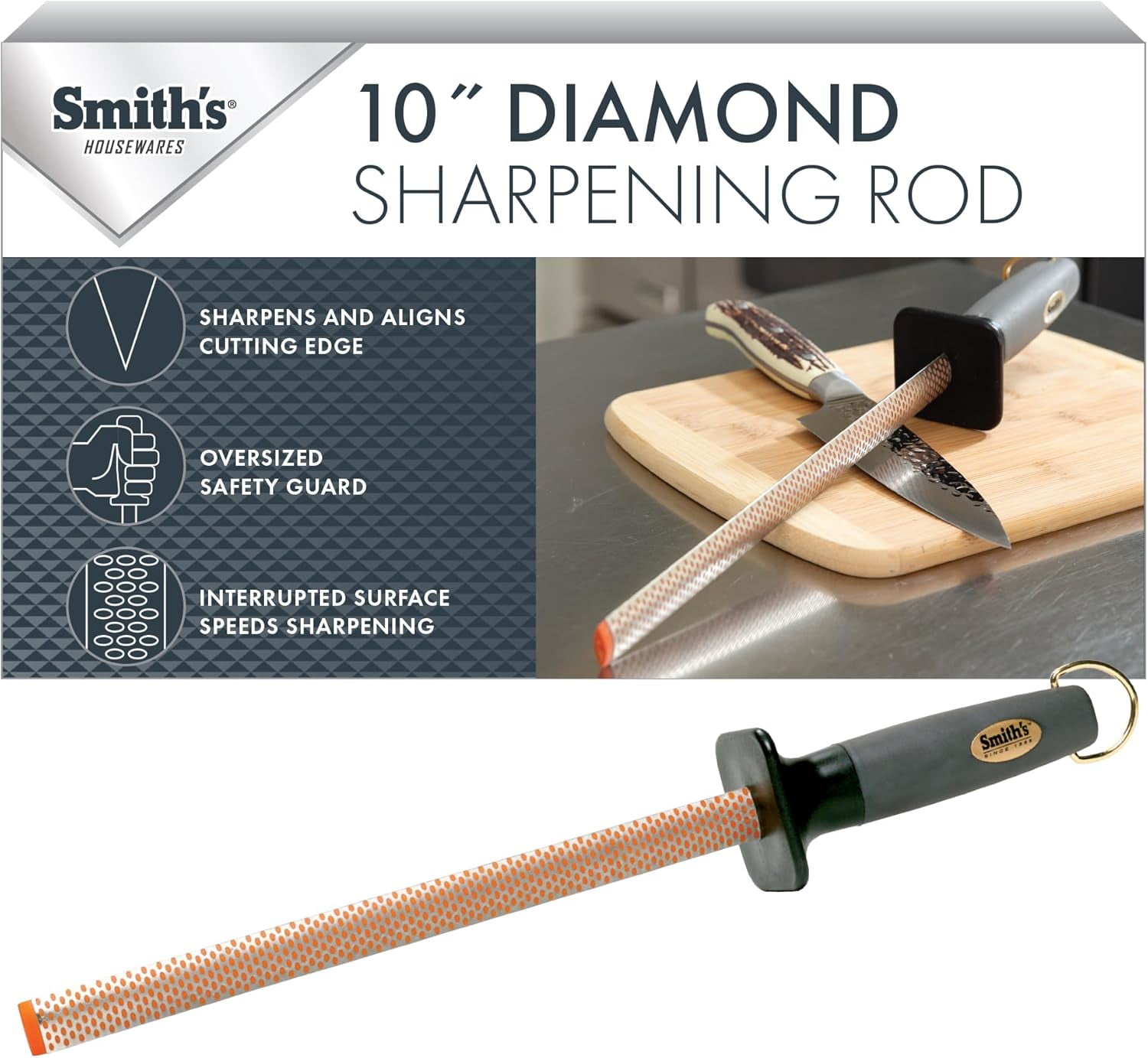 Smiths 3001 10 Oval Diamond Sharpening Steel Rod Grey Oval Design ...