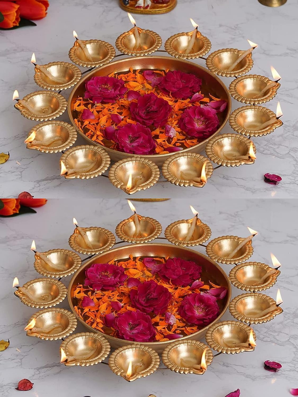 Smizzy 12 Inch Diya Shape Flower Decorative Bowls for Home Decor , Set ...