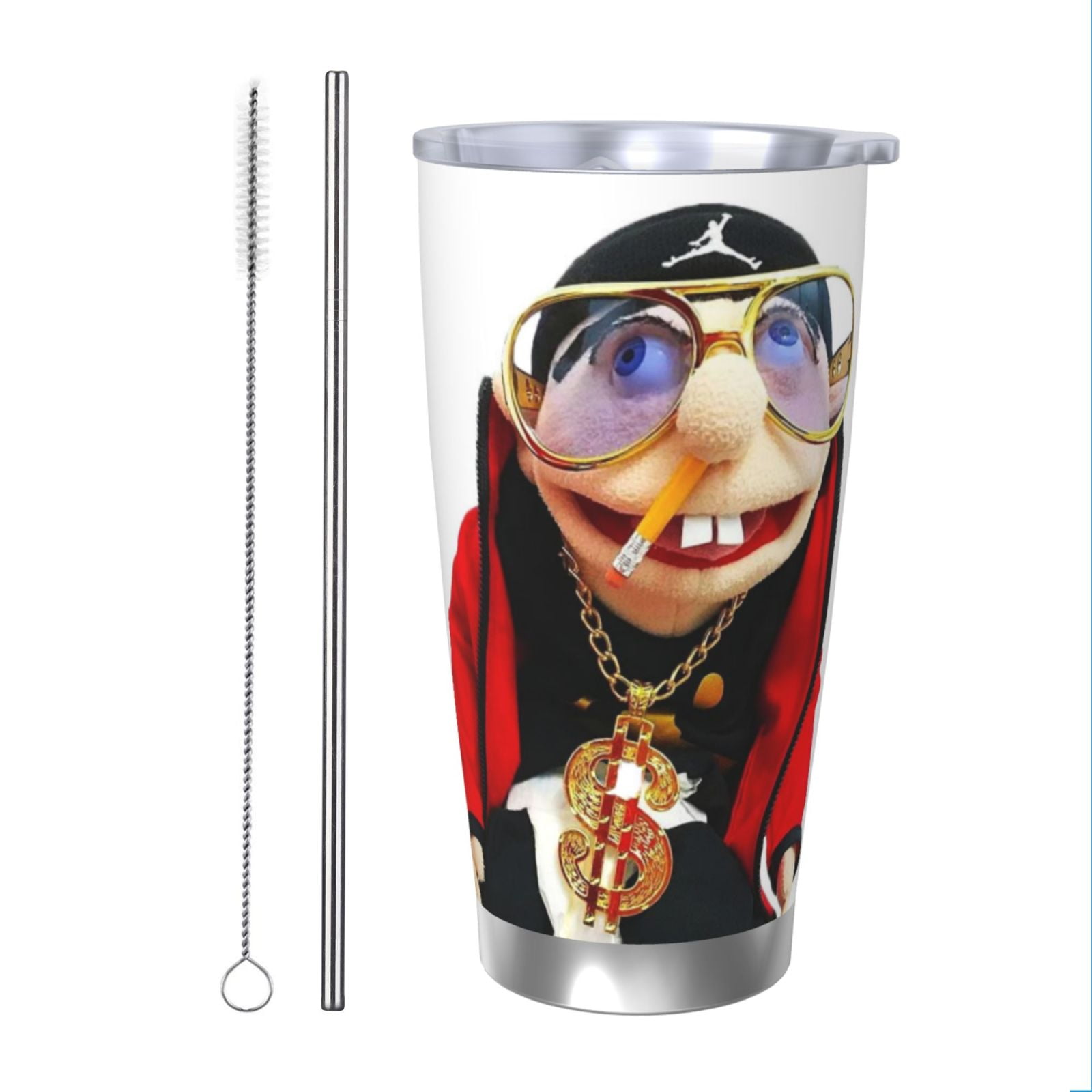Sml Jeffy Car Cup Thermos Cup Cartoon Mug Reusable Straws Leak-proof Cup Lid Coffee Shop Office ...