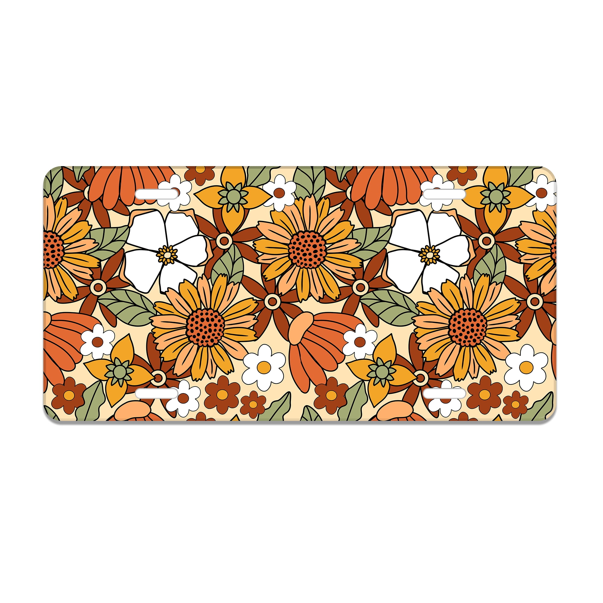 Smoaffly 70s Retro Floral License Plate Decorative Car Front, Metal Car ...
