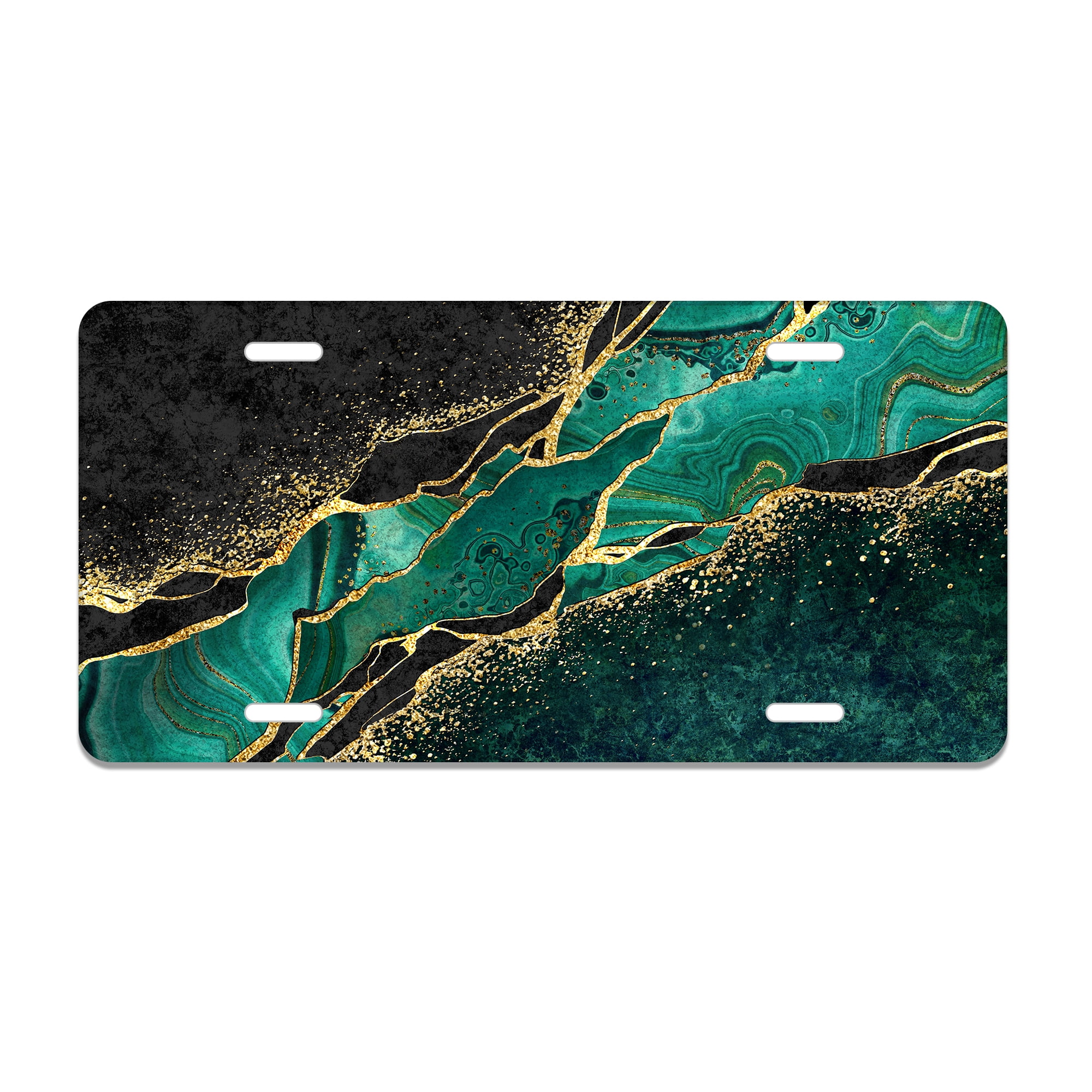Smoaffly Abstract Emerald Green Gold Marble License Plate Decorative ...
