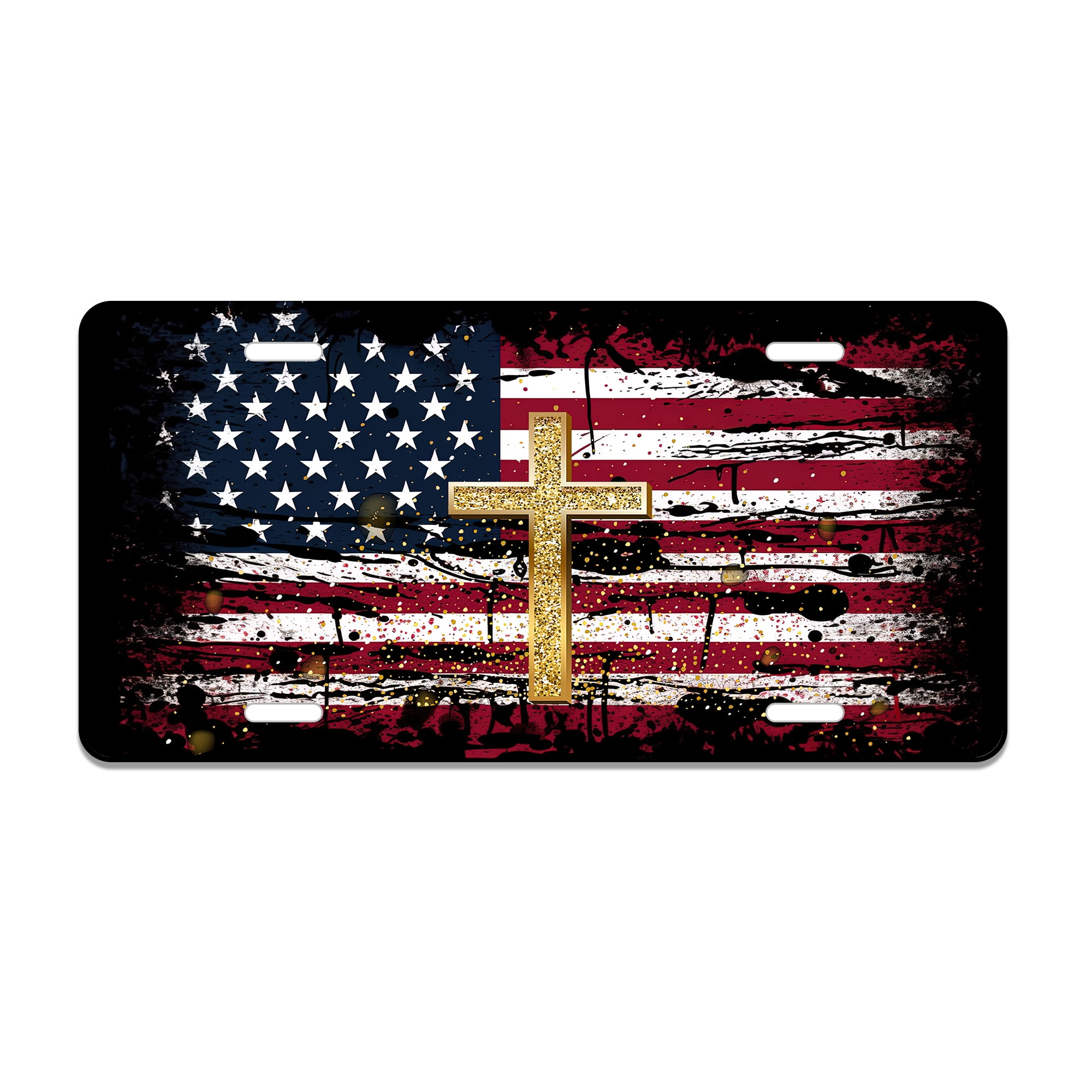Smoaffly American Flag Jesus Cross License Plate Decorative Car Front ...