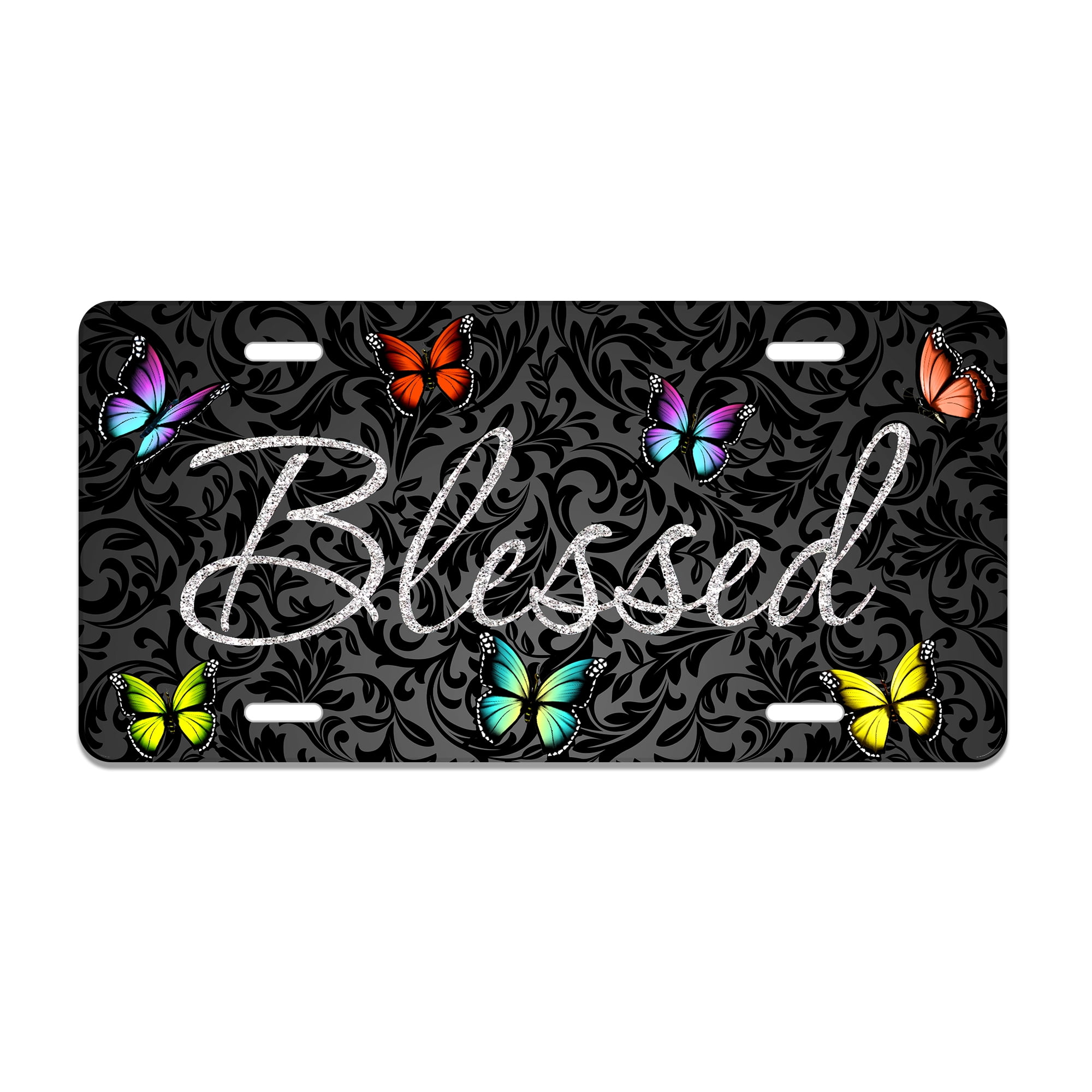 Smoaffly Blessed Glitter Butterflies License Plate Decorative Car Front ...