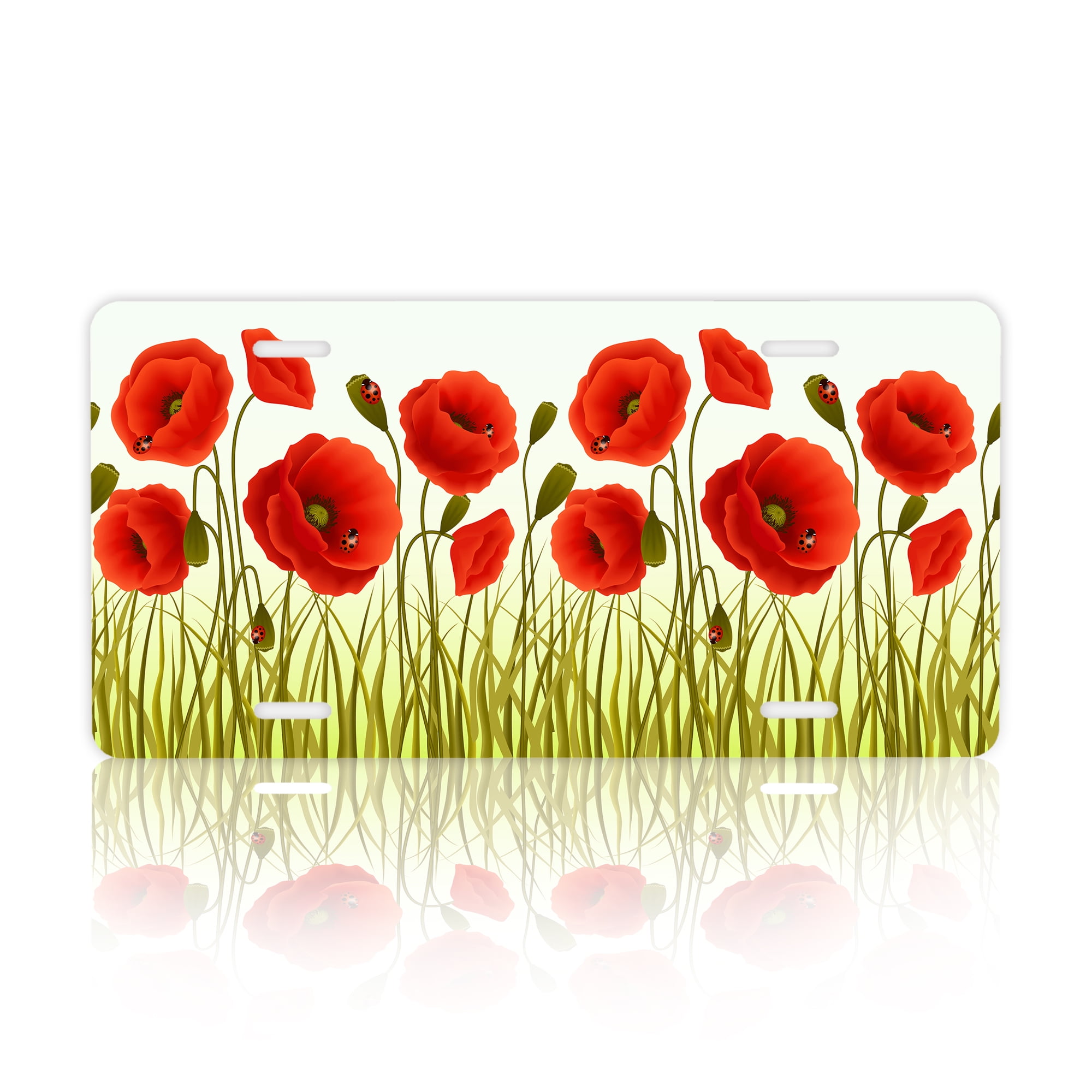 Smoaffly Car Front License Plate,Red Poppy Floarl Ladybug License ...