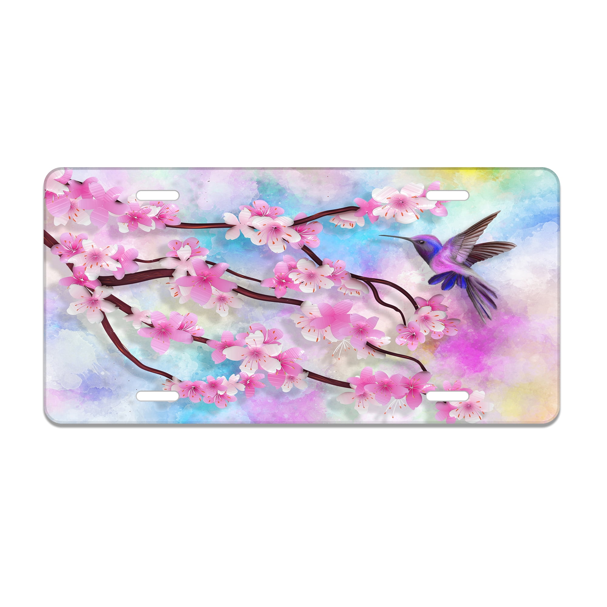 Smoaffly Cherry Blossom Hummingbird Spring License Plate Decorative Car ...