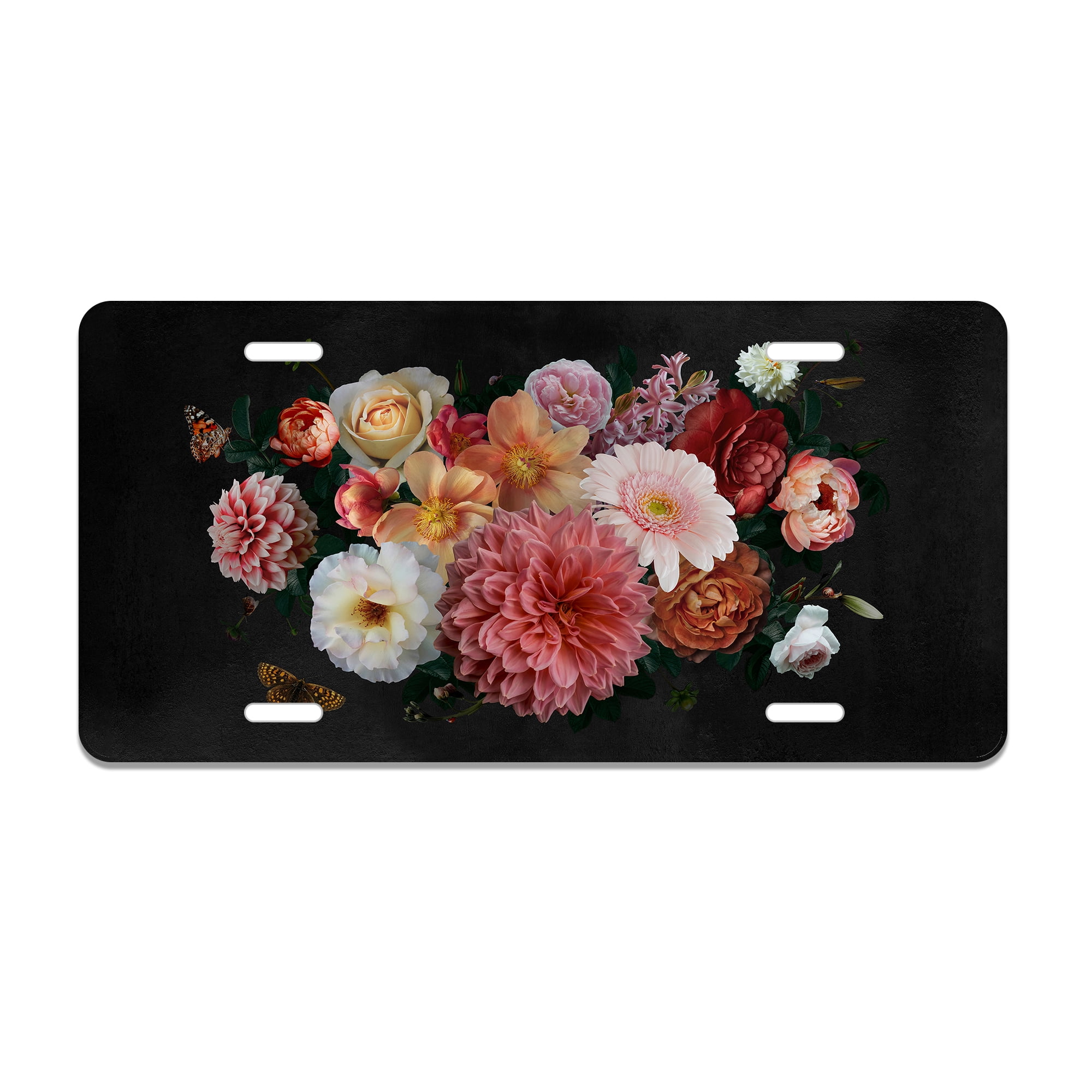 Smoaffly Floral And Butterflies License Plate Decorative Car Front