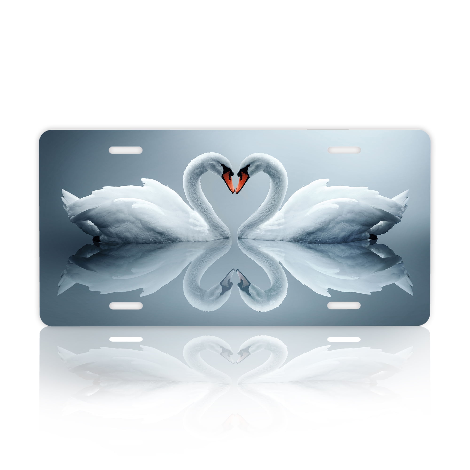 Smoaffly Front License Plate,White Swans Couple Heart Decorative ...
