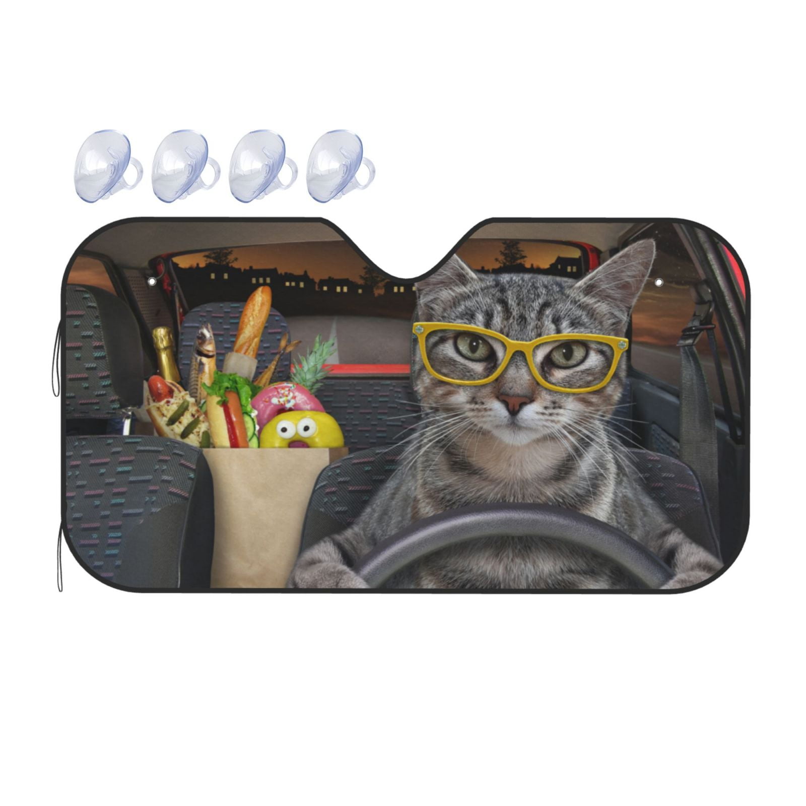 Smoaffly A Gray Cat Glasses Car Windshield Sunshade Skeleton Car Shade ...