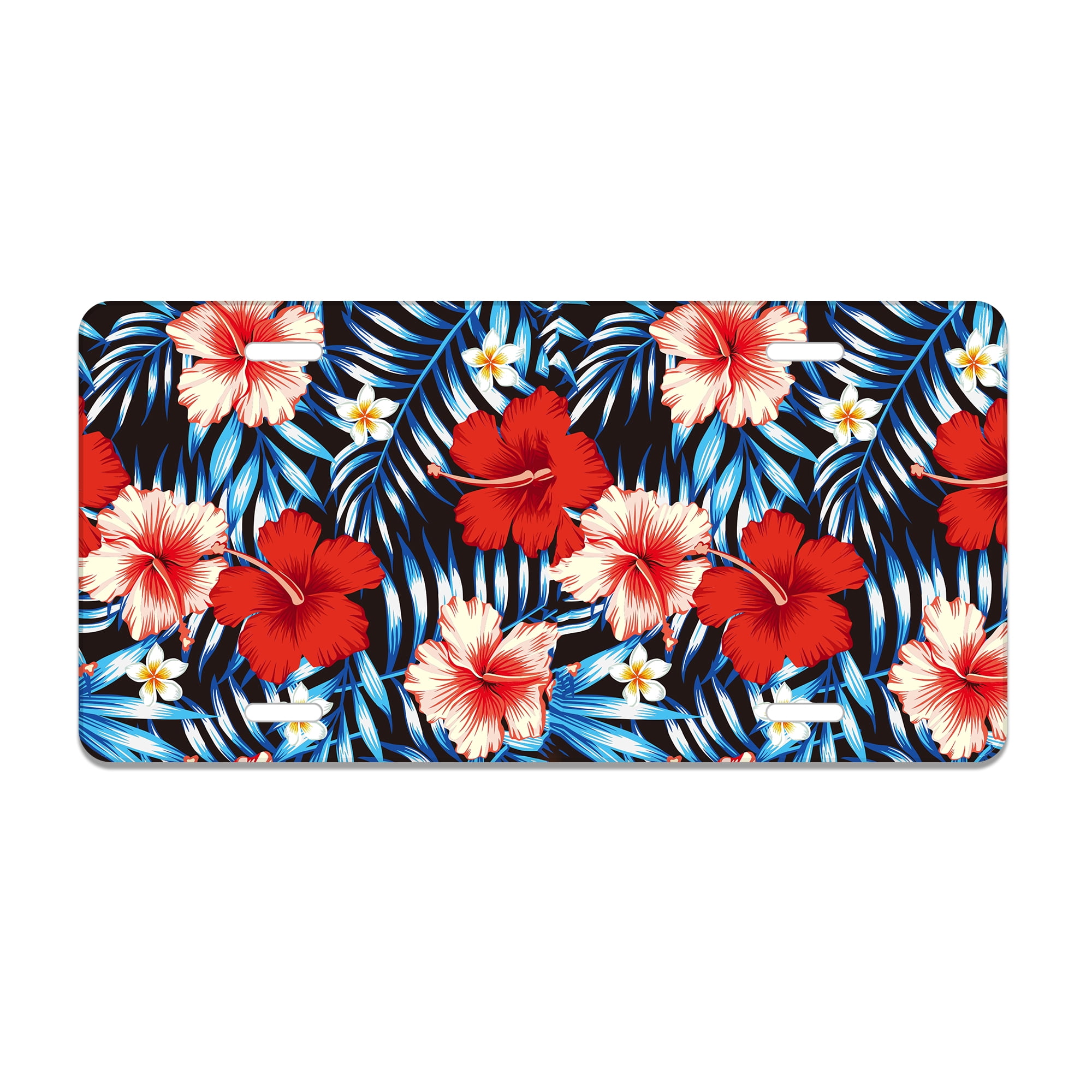 Smoaffly Hibiscus Flower with Plam Leaves License Plate Decorative Car ...