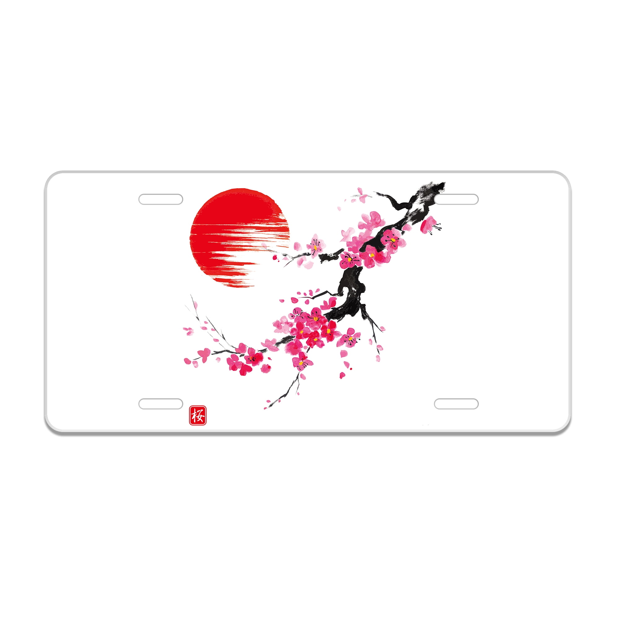Smoaffly Japanese Cherry Blossom Floral License Plate Decorative Car ...