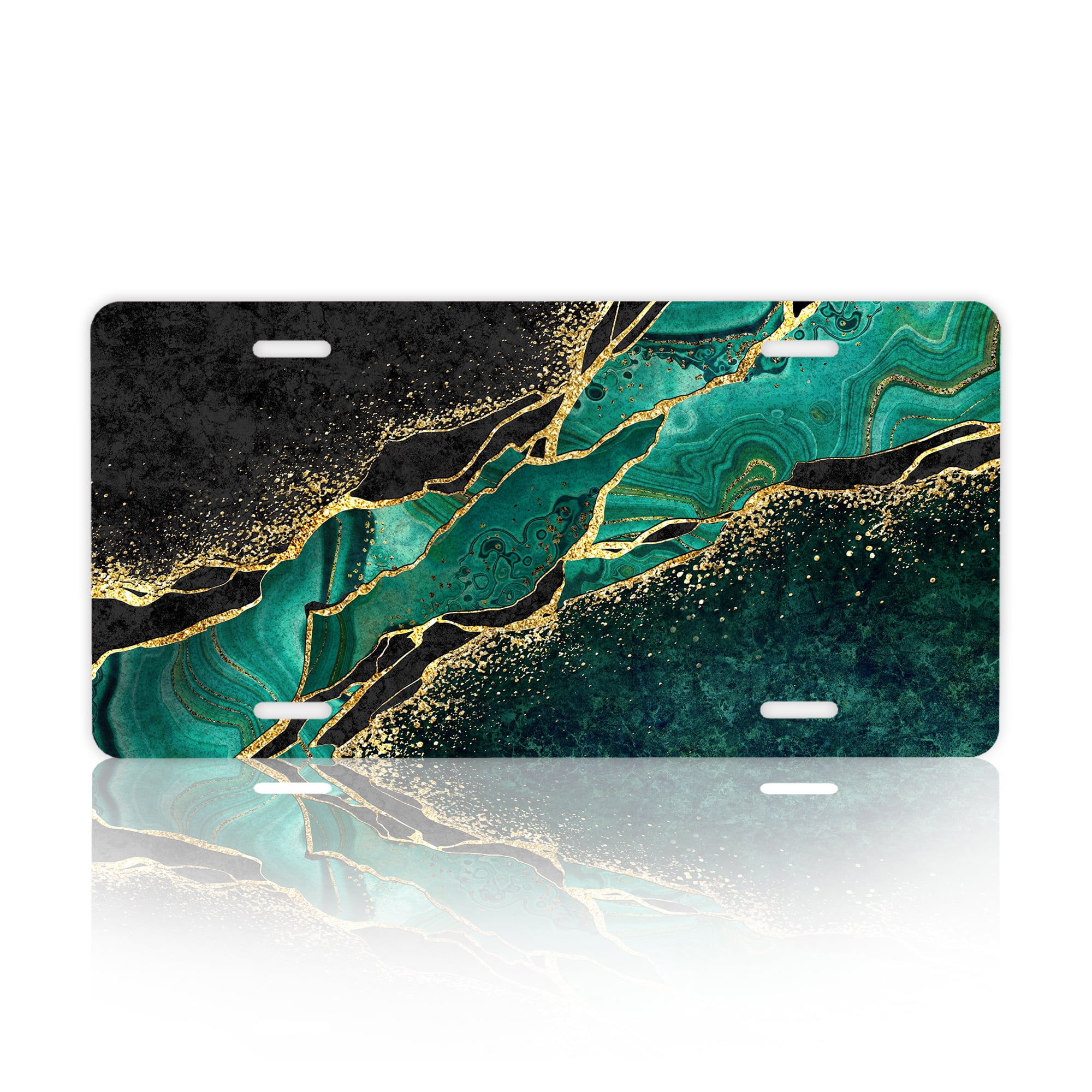Smoaffly License Plate,Green Gold Marble License Plates Decorative Car ...