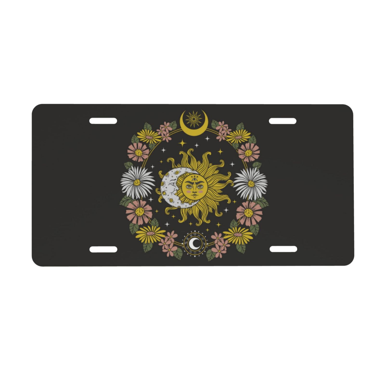 Smoaffly License Plate,Moon and Sun Daisy Decorative Car Front,Metal ...