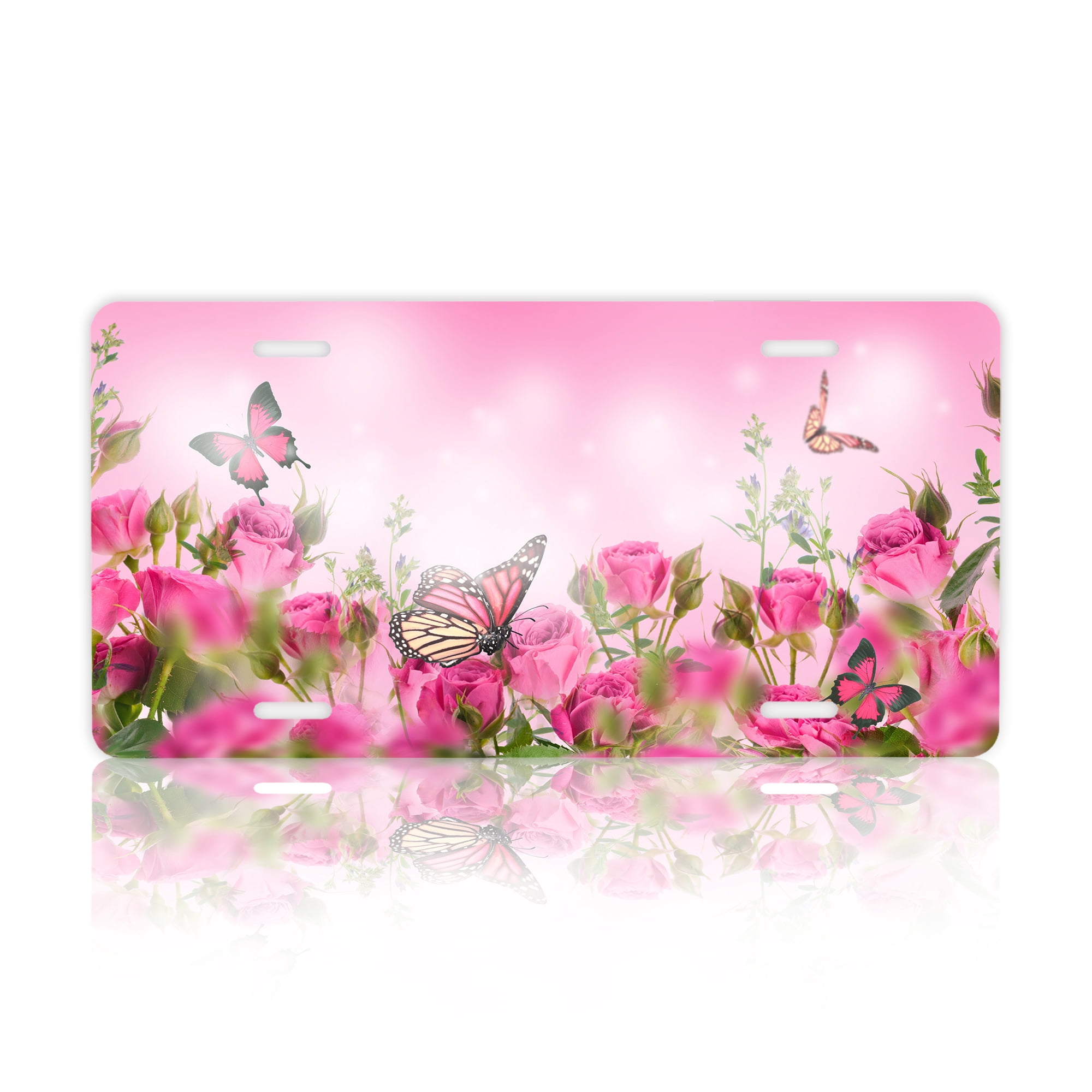 Smoaffly License Plate,Spring Pink Rose Floral Butterfly License Plates ...