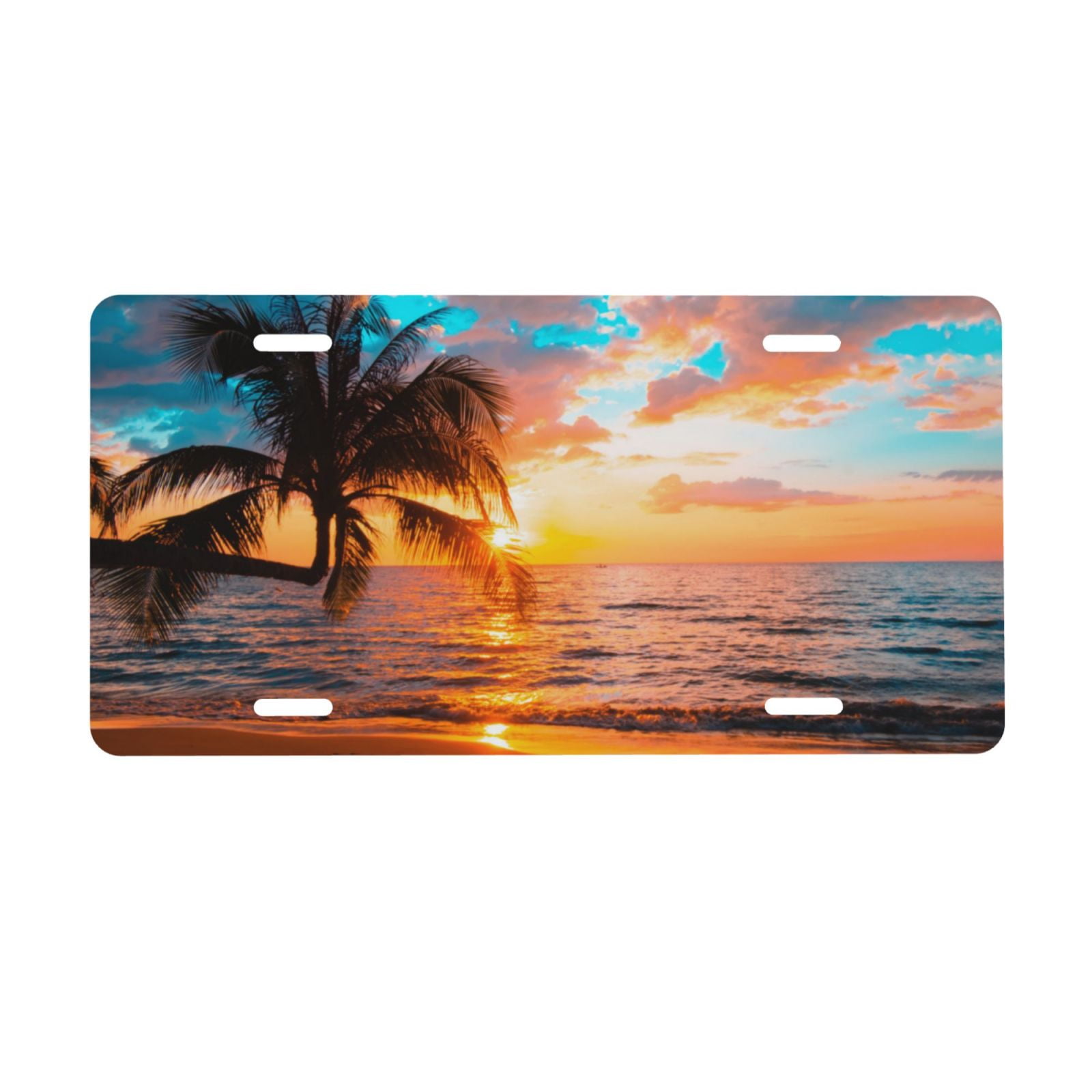 Smoaffly License Plate,Tropical Beach with Palm Tree Decorative Car ...