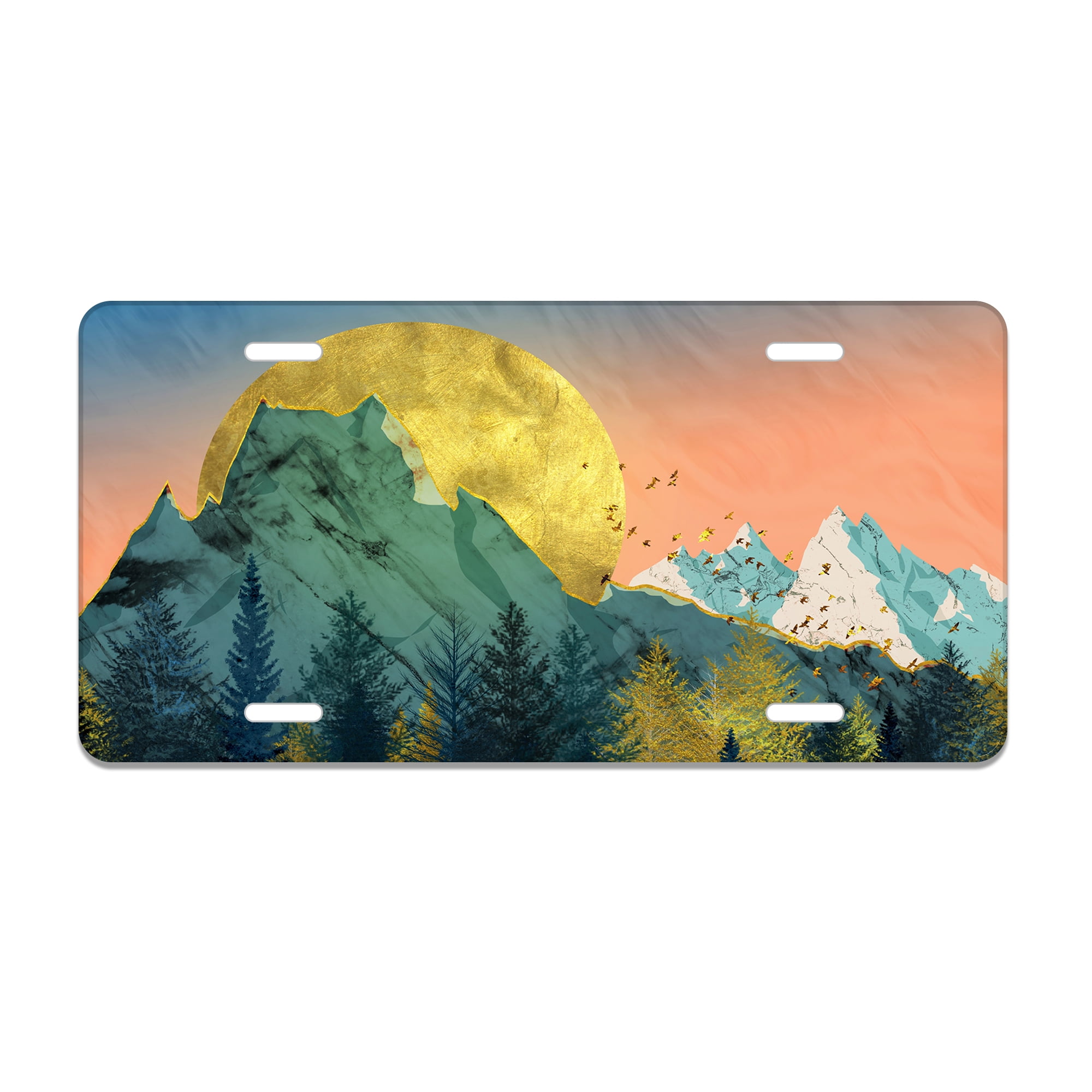 Smoaffly Mountains with Golden Sunset License Plate Decorative Car ...