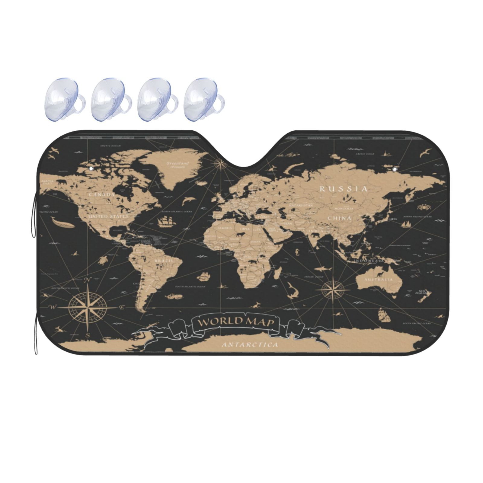 Smoaffly Navigation World Map Car Windshield Sunshade Skeleton Car ...