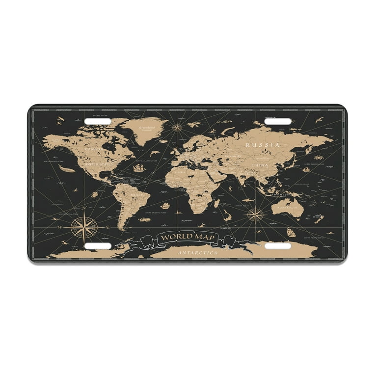 Smoaffly Navigation World Map License Plate Decorative Car Front License Plate Cover Vanity Tag Metal Car Plate Aluminum Novelty License Plate for Men Women Car 6 X 12 Inch Walmart