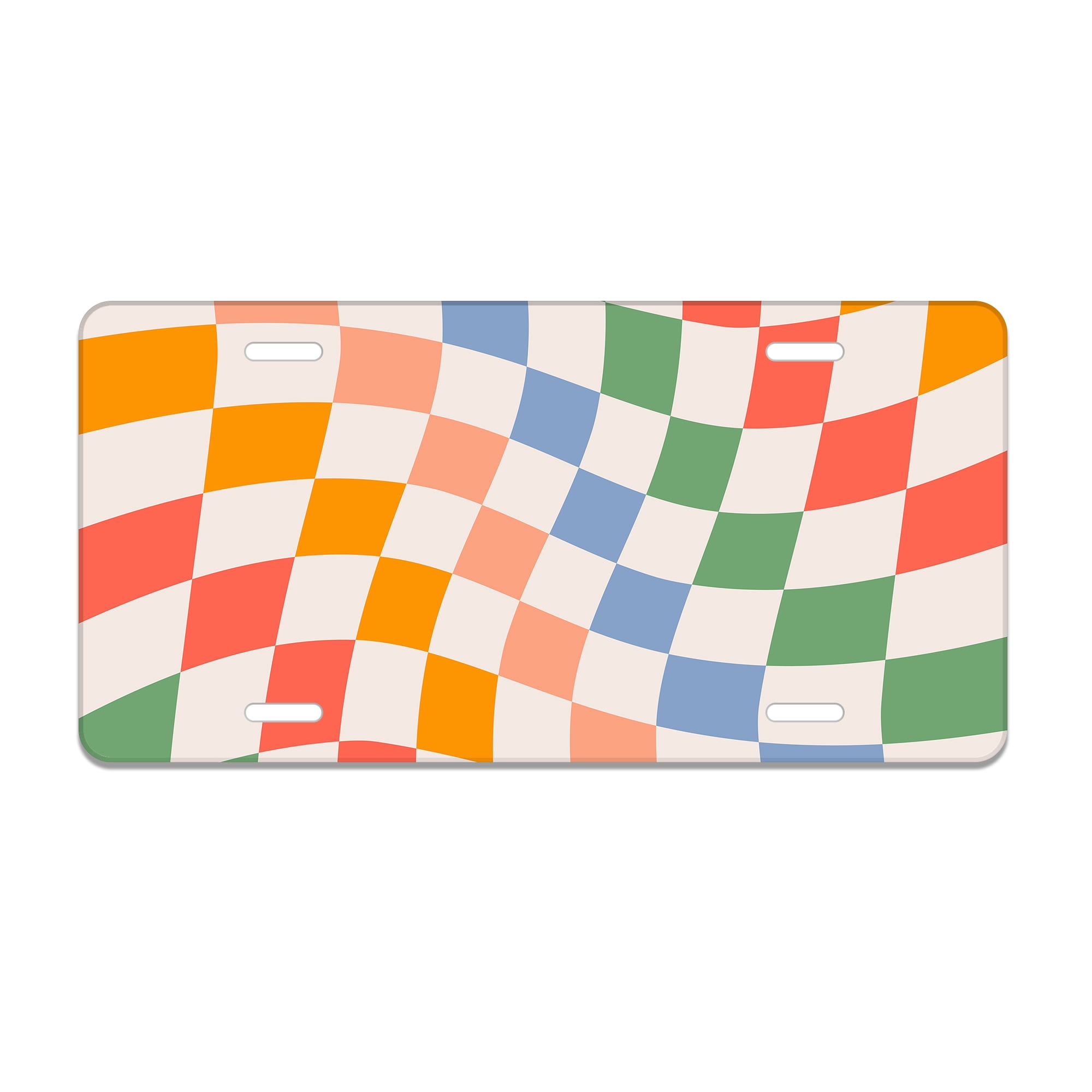 Smoaffly Retro Wavy Checkered License Plate Decorative Car Front, Metal ...