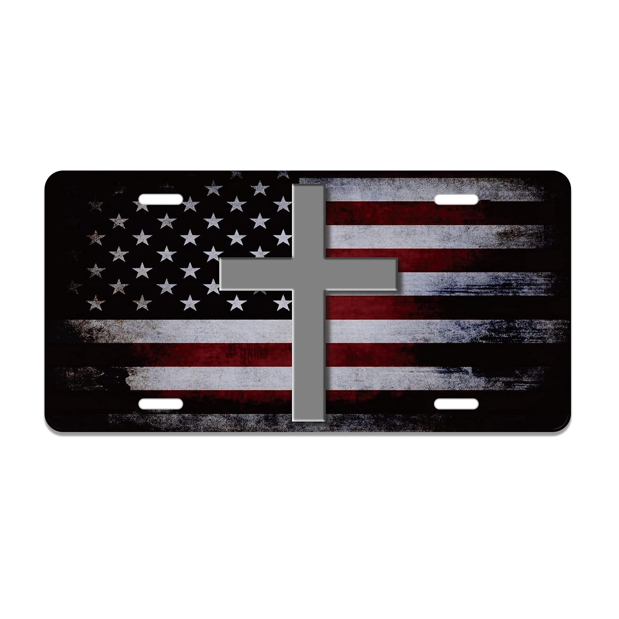 Smoaffly Sliver Cross Decorative Car Front, America Flag Metal Car ...