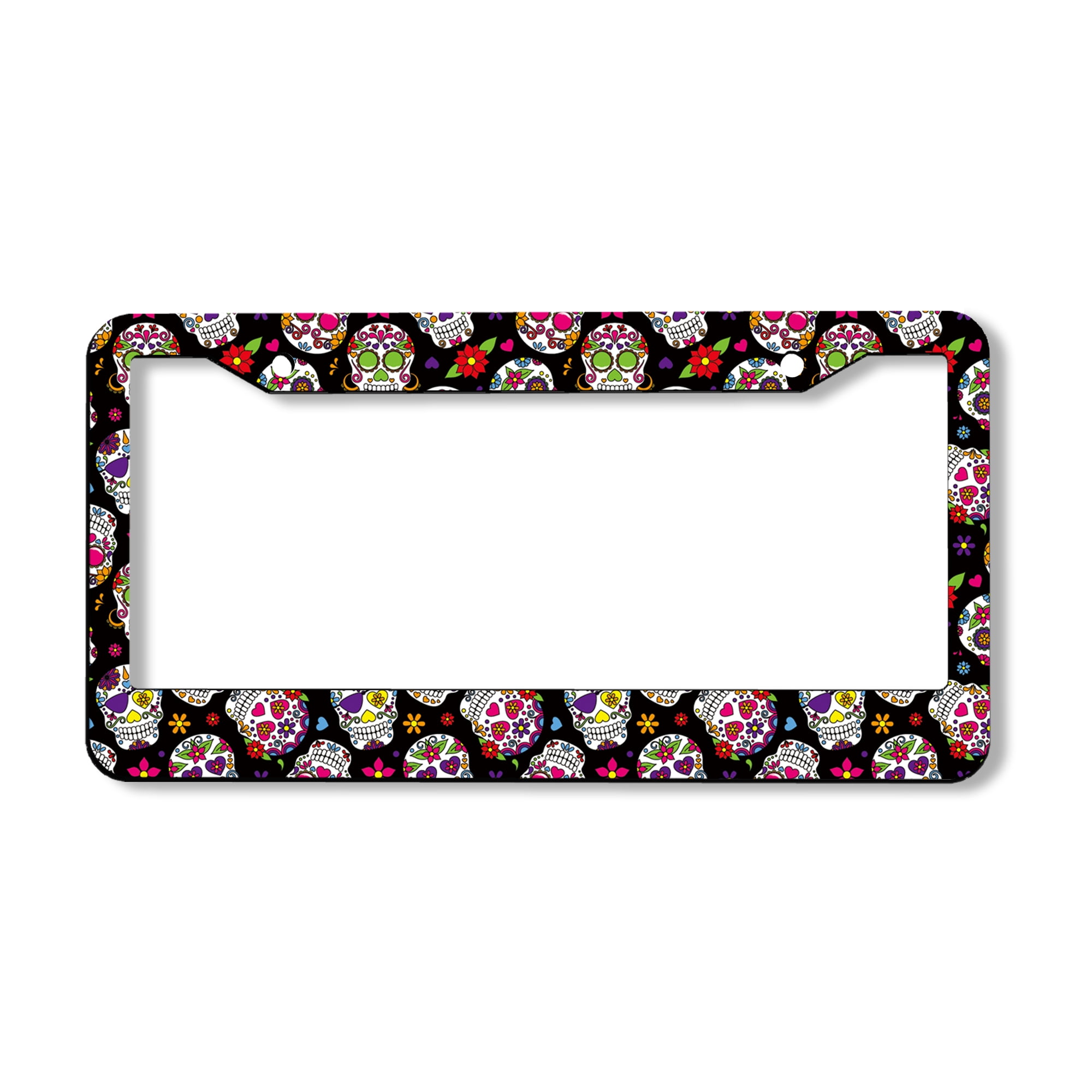 Smoaffly Sugar Skull Mexico Flowers License Plate Frame License Plate ...
