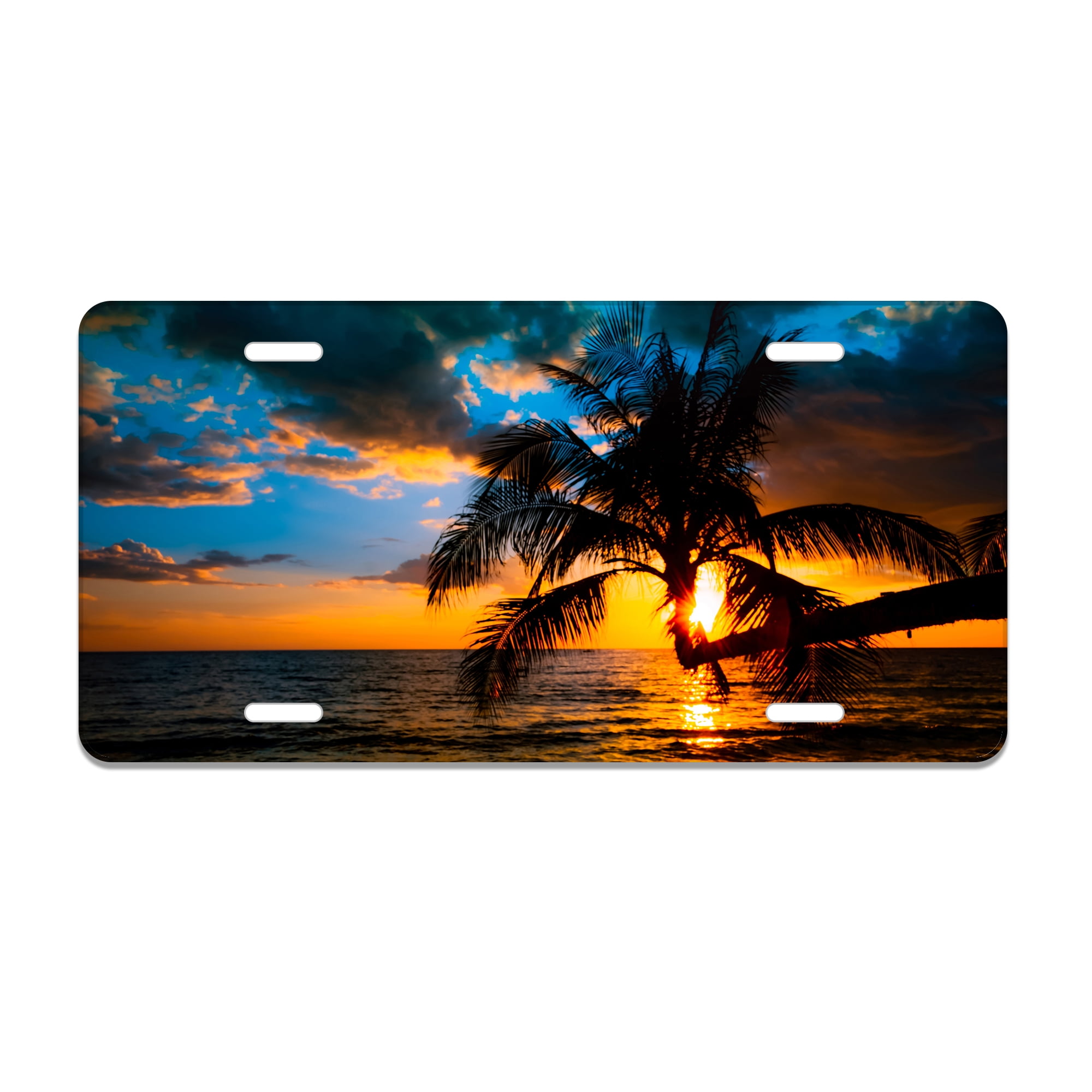 Smoaffly Tropical Beach with Palm Tree License Plate Decorative Car ...