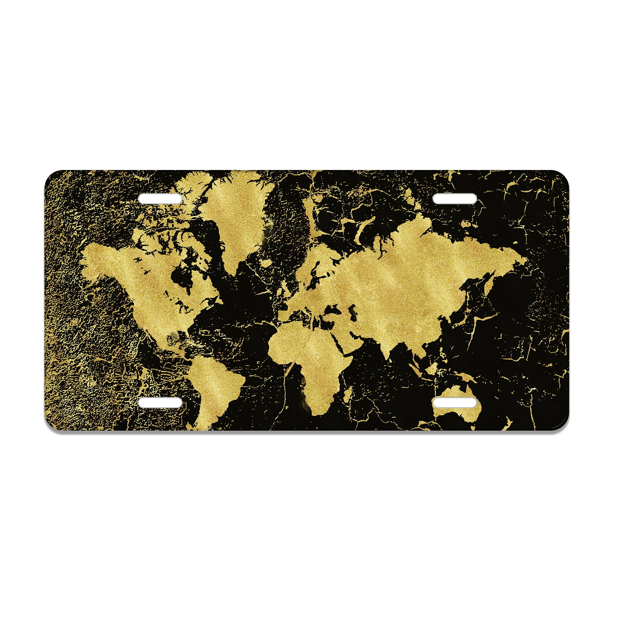 Smoaffly Vintage Gold World Map License Plate Decorative Car Front ...