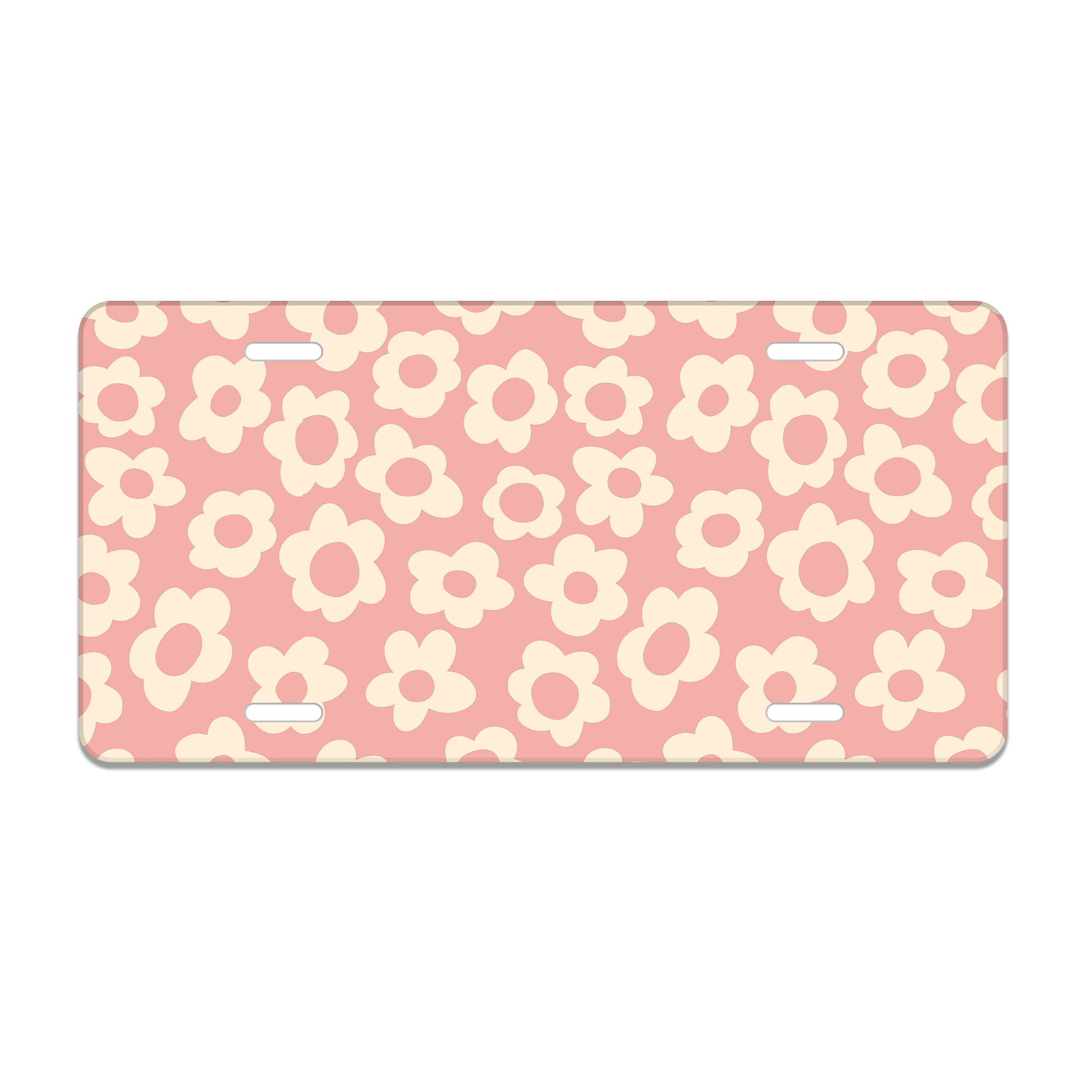 Smoaffly Vintage Groovy Pink Flowers License Plate Decorative Car Front ...
